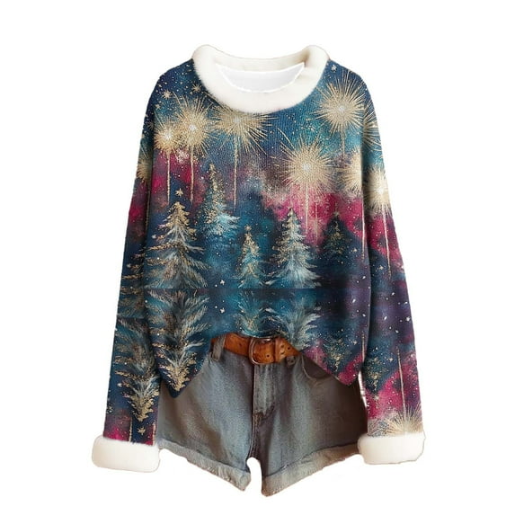CLOISE Womens Graphic T Shirts Plus Size Crew Neck Tops Christmas Tree ...