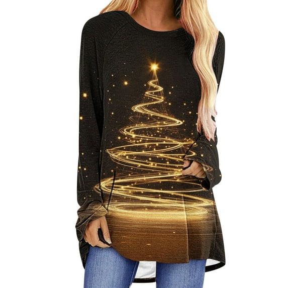 CLOISE Womens Graphic Tees Christmas Plus Size Crew Neck Tunic ...