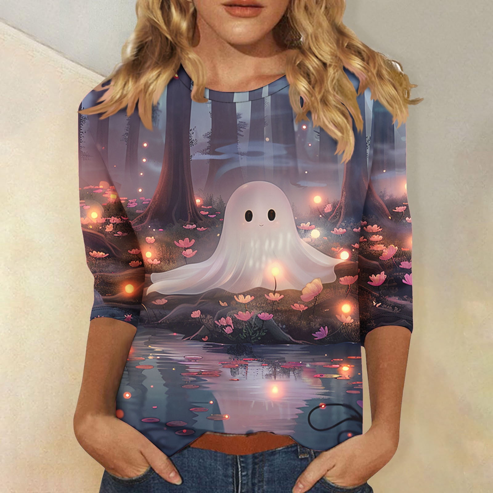 CLOISE Womens Halloween Shirts Fashion Halloween Ghost Graphic Blouses ...