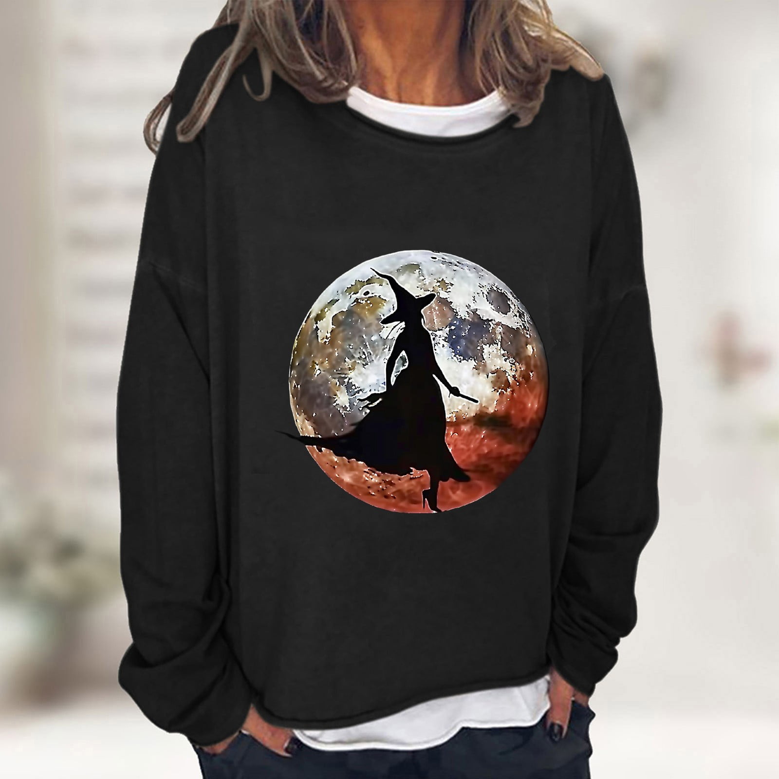 CLOISE Womens Halloween Shirts Fashion Halloween Witch Graphic Blouses ...