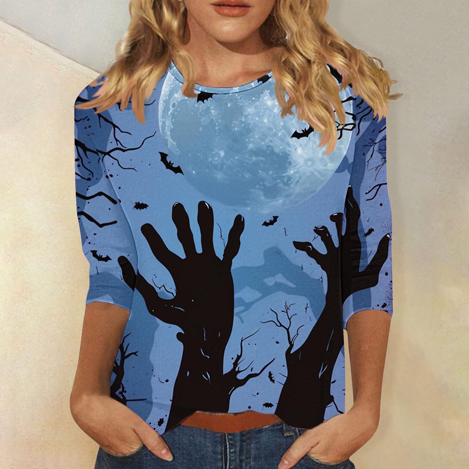 CLOISE Womens Halloween Tops Funny Halloween Bat Graphic Tops 3/4 ...