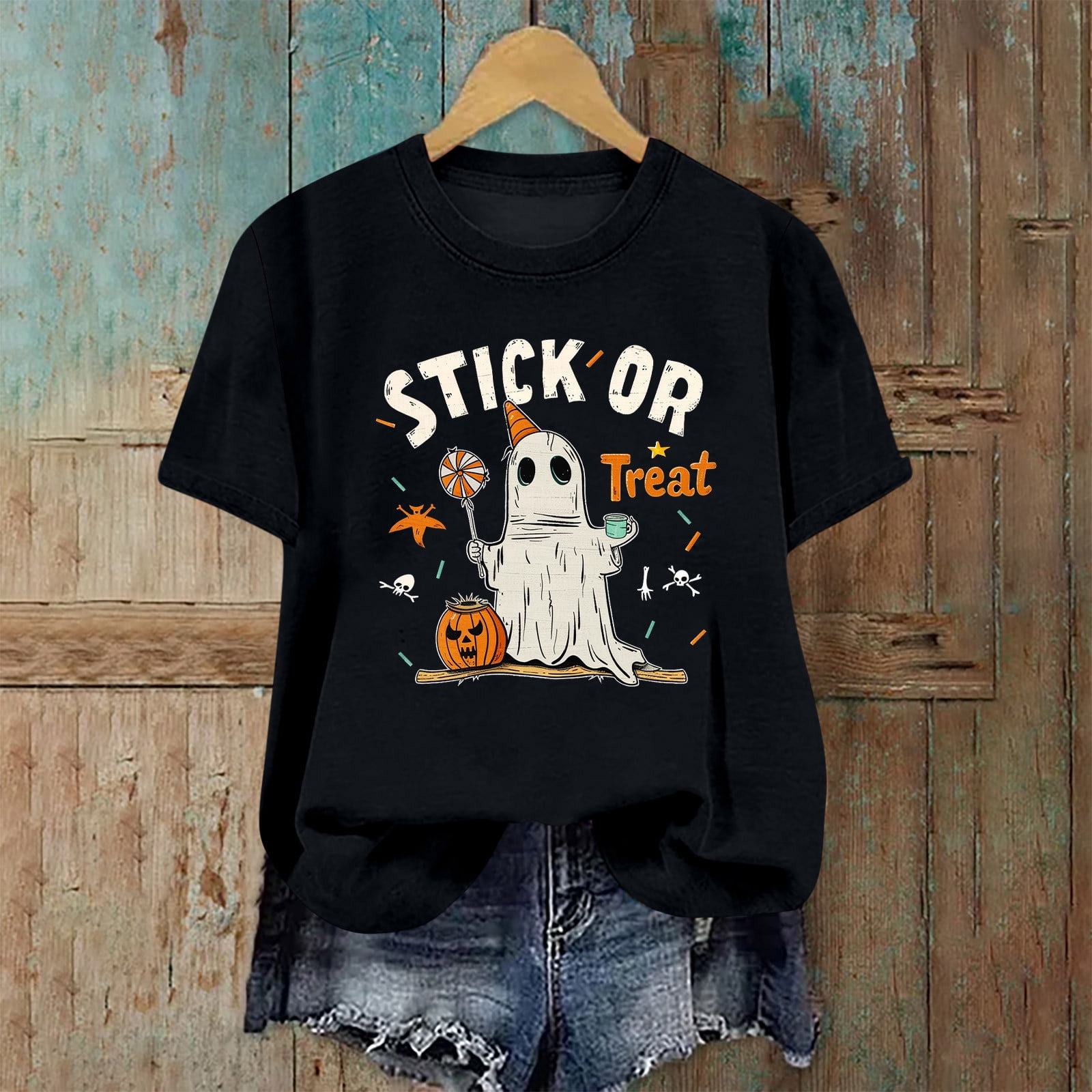 CLOISE Womens Halloween Tops Funny Halloween Pumpkin Ghost Graphic Tees ...