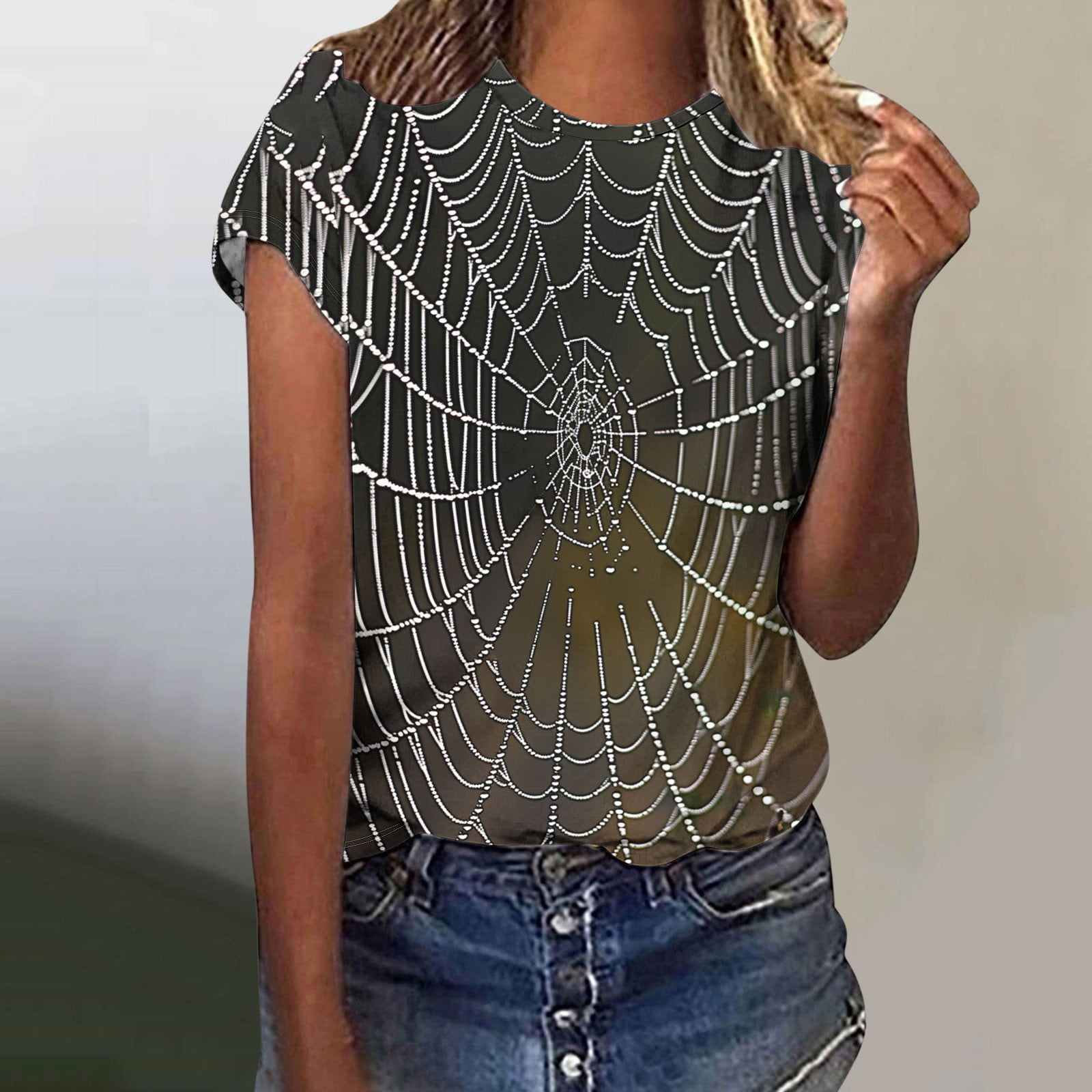 CLOISE Womens Halloween Tops Funny Halloween Spider Web Printed Tops ...