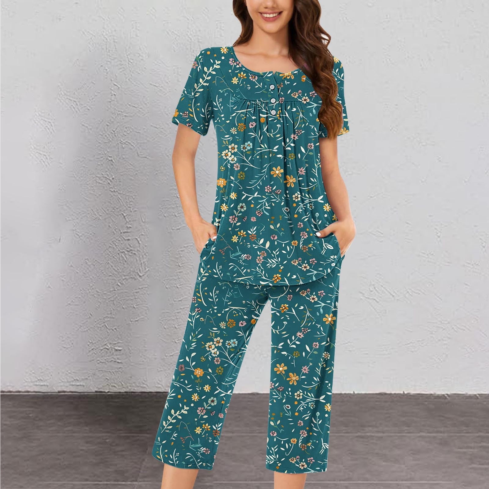CLOISE Womens Pajama Sets 2-Piece Comfy Short Sleeve Sleepwear Shirts ...