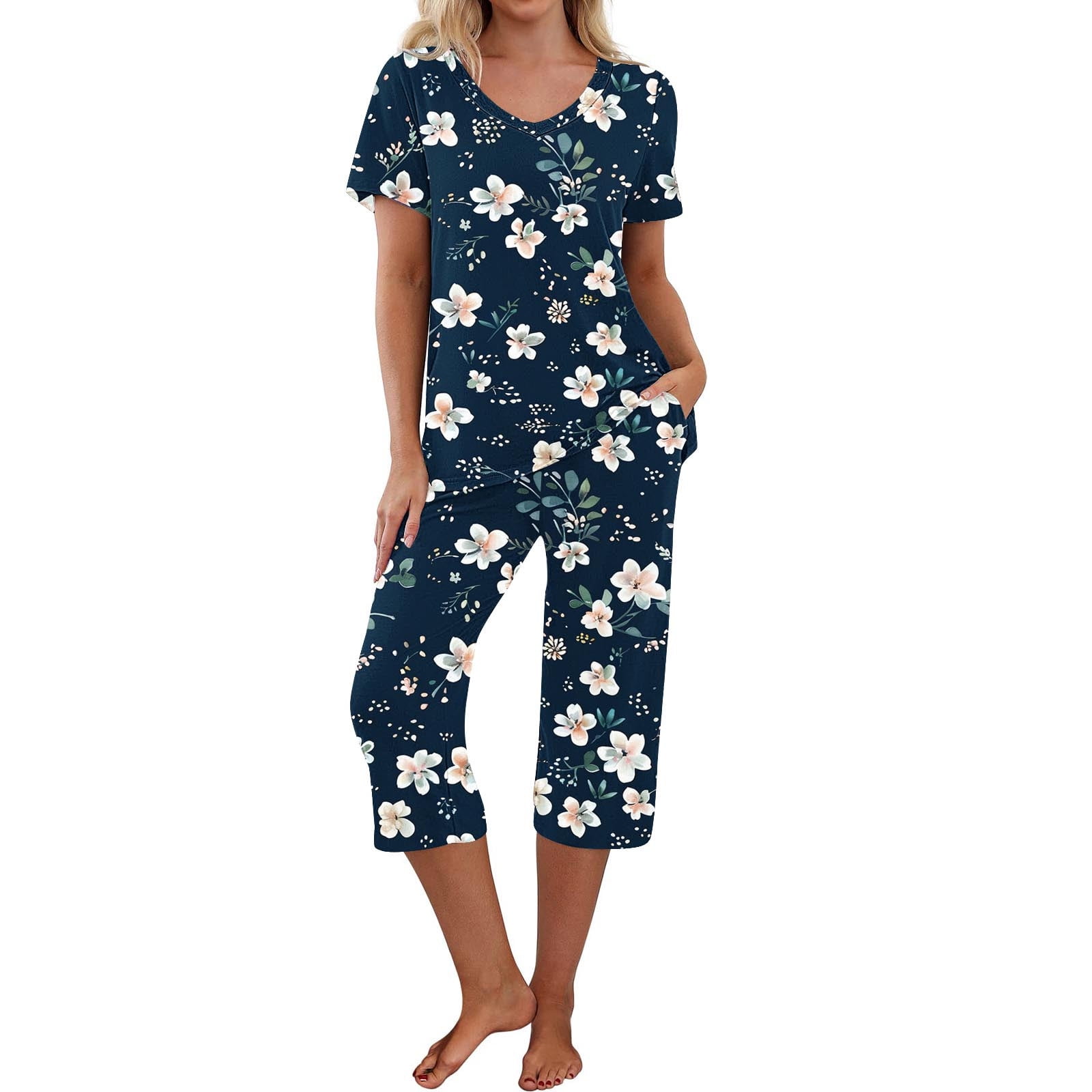 CLOISE Womens Pjs Sets Two Piece Casual Short Sleeve Sleepwear Shirts ...