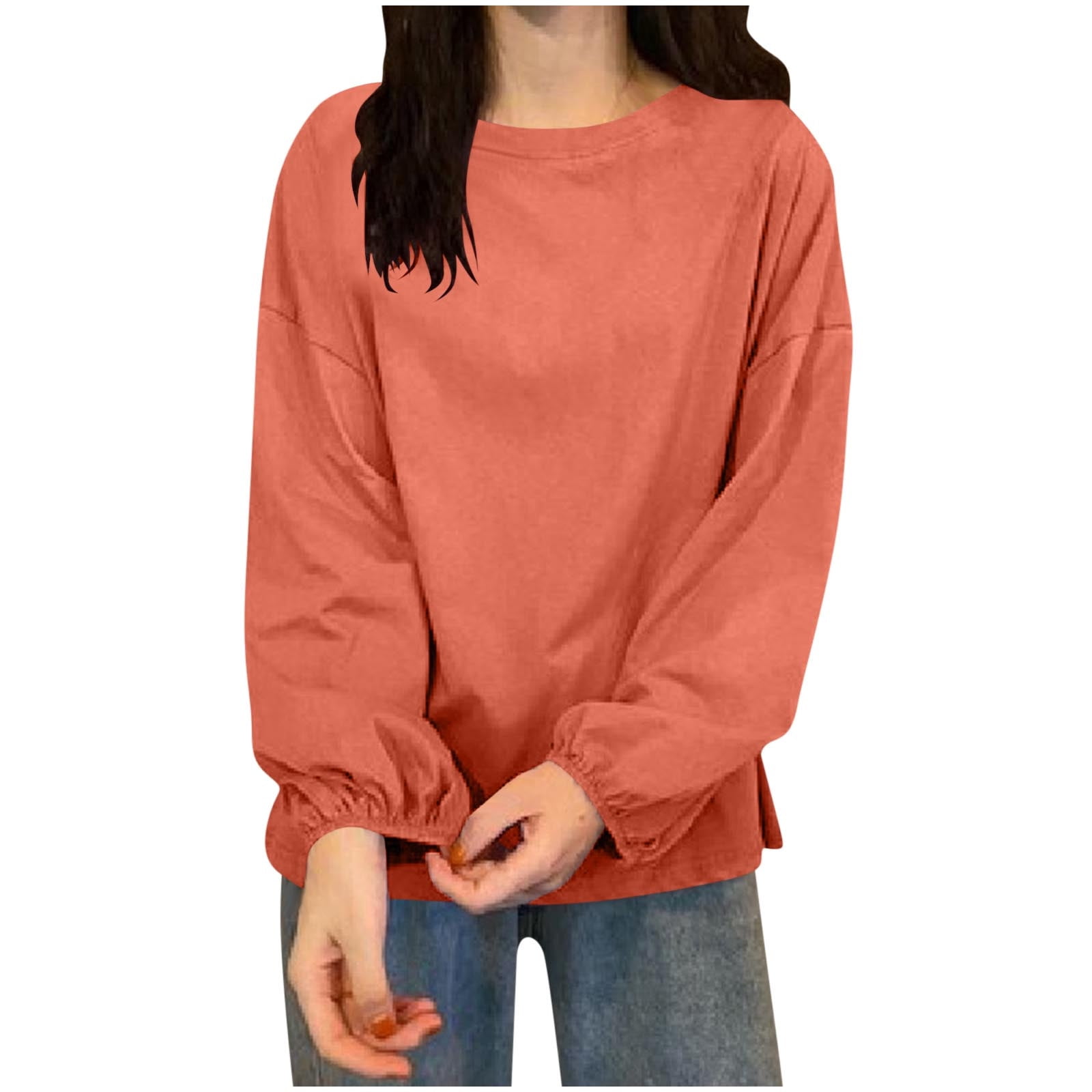 CLOISE Womens Tops Dressy Crew Neck Shirt Solid Color Long Sleeve ...