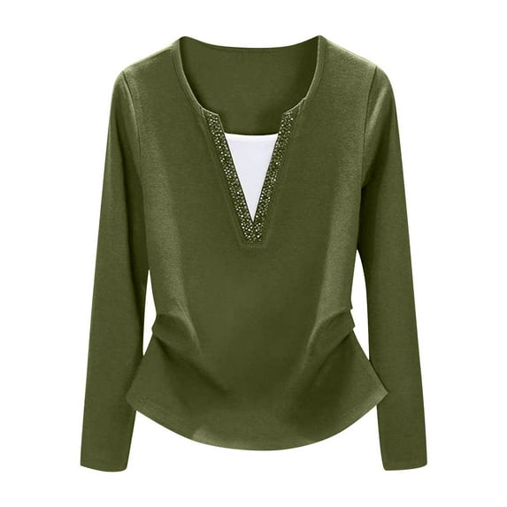 CLOISE Womens Tops Dressy Plus Size V Neck Shirt Solid Color Long ...