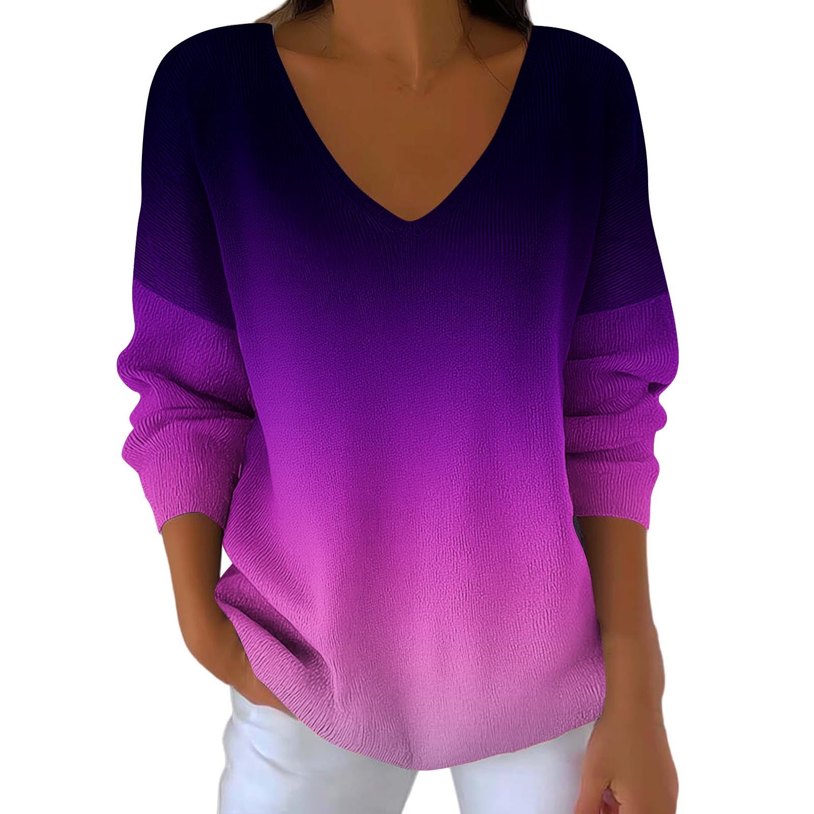 CLOISE Womens Winter Tops Plus Size Lightweight V Neck Shirt Gradient ...