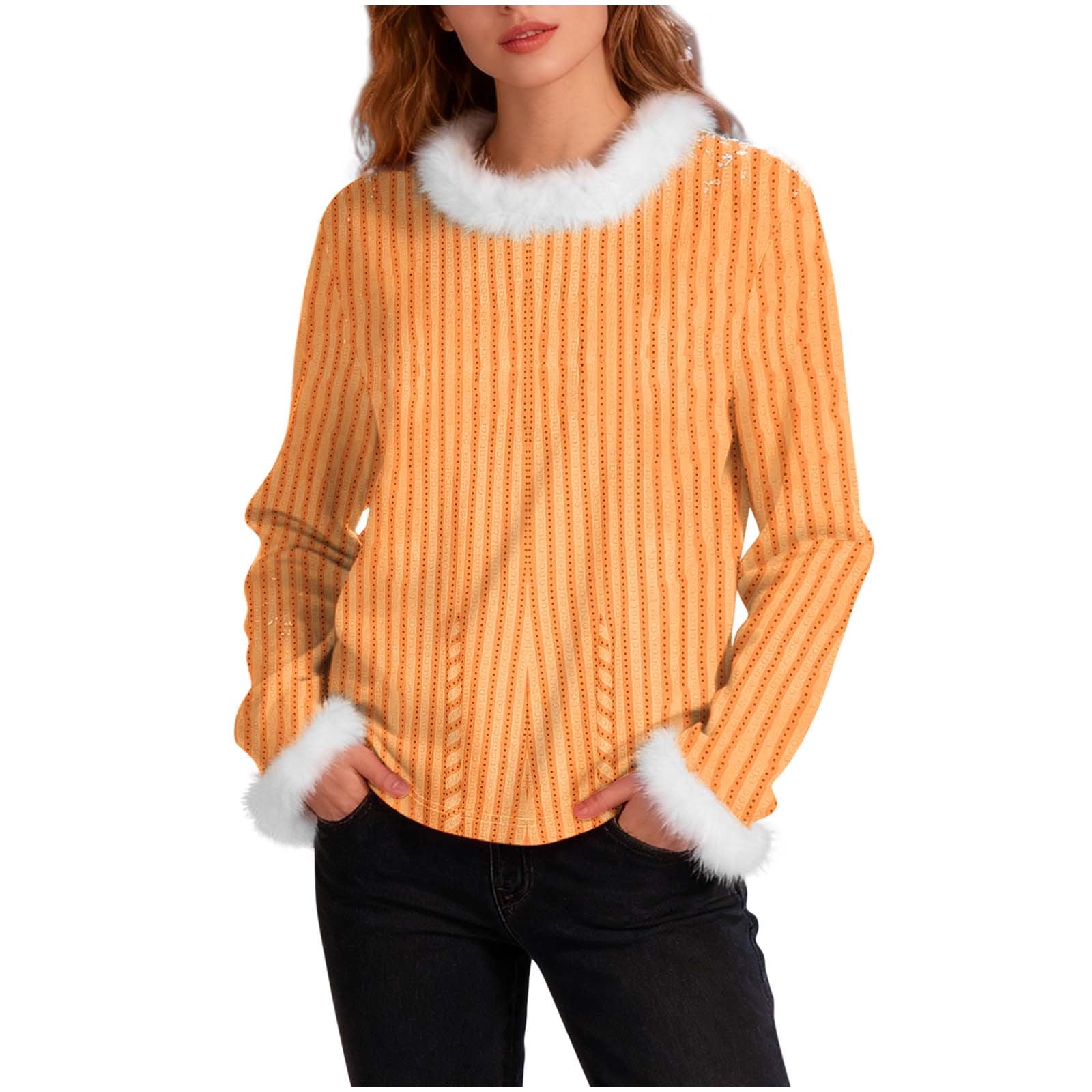 CLOISE Womens Winter Tops Pockets Plus Size Crew Neck Shirt Solid Color ...