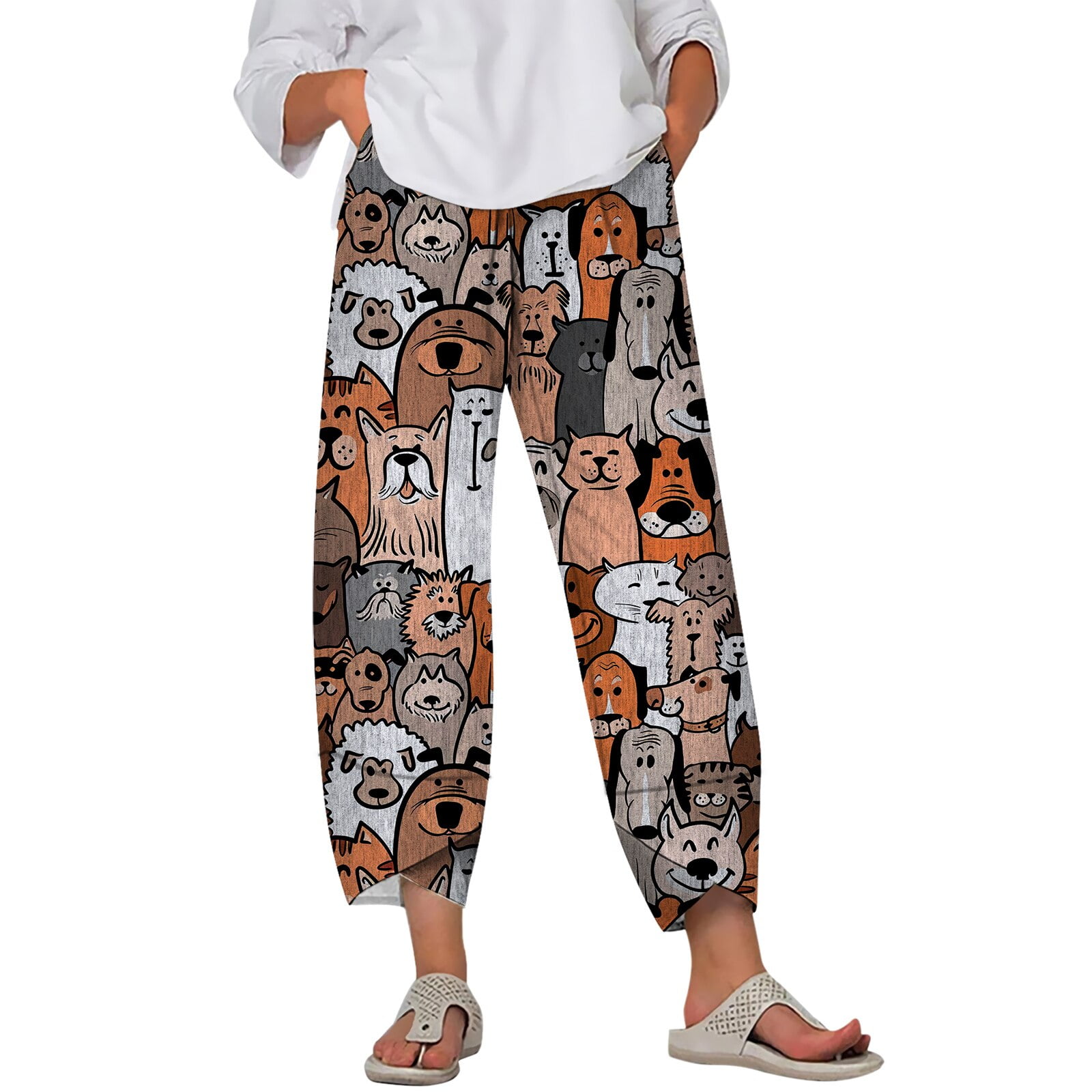 CLOOCL Baggy Pants Women Cartoon Animal Print Wide Leg Pants Vintage ...