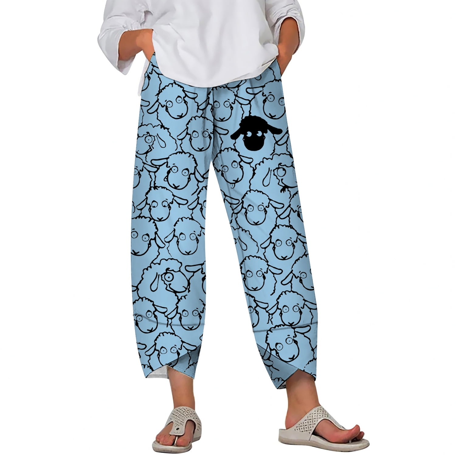 CLOOCL Oversize Trousers Animal Little Sheep Pattern 3d Print Ankle ...