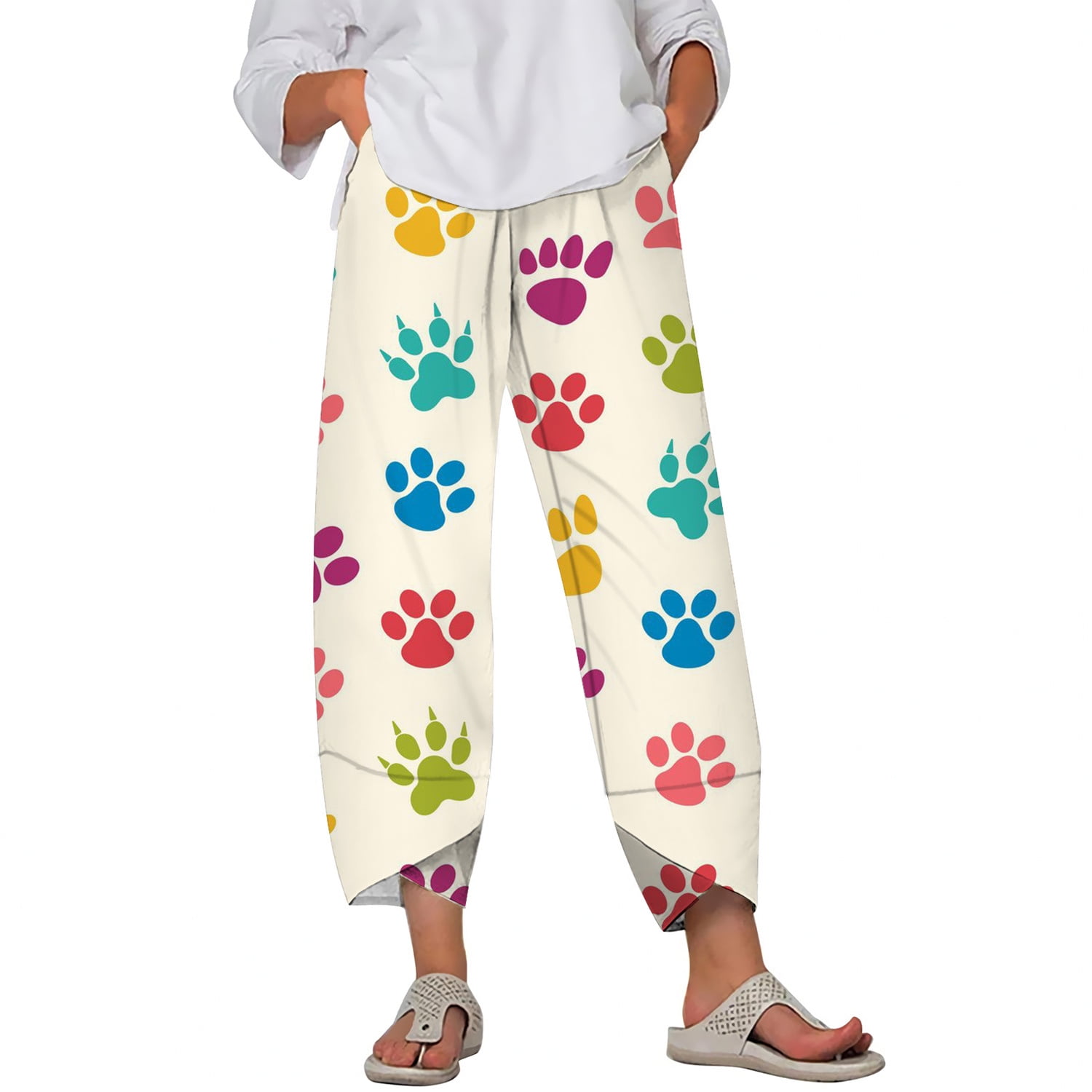 CLOOCL Oversize Women Trousers Animal Dog Paw 3D Print Pants for Plus ...