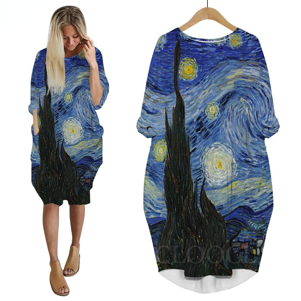 CLOOCL Van Gogh The Starry Night Dress 3D Printed Long Sleeve Skirts ...