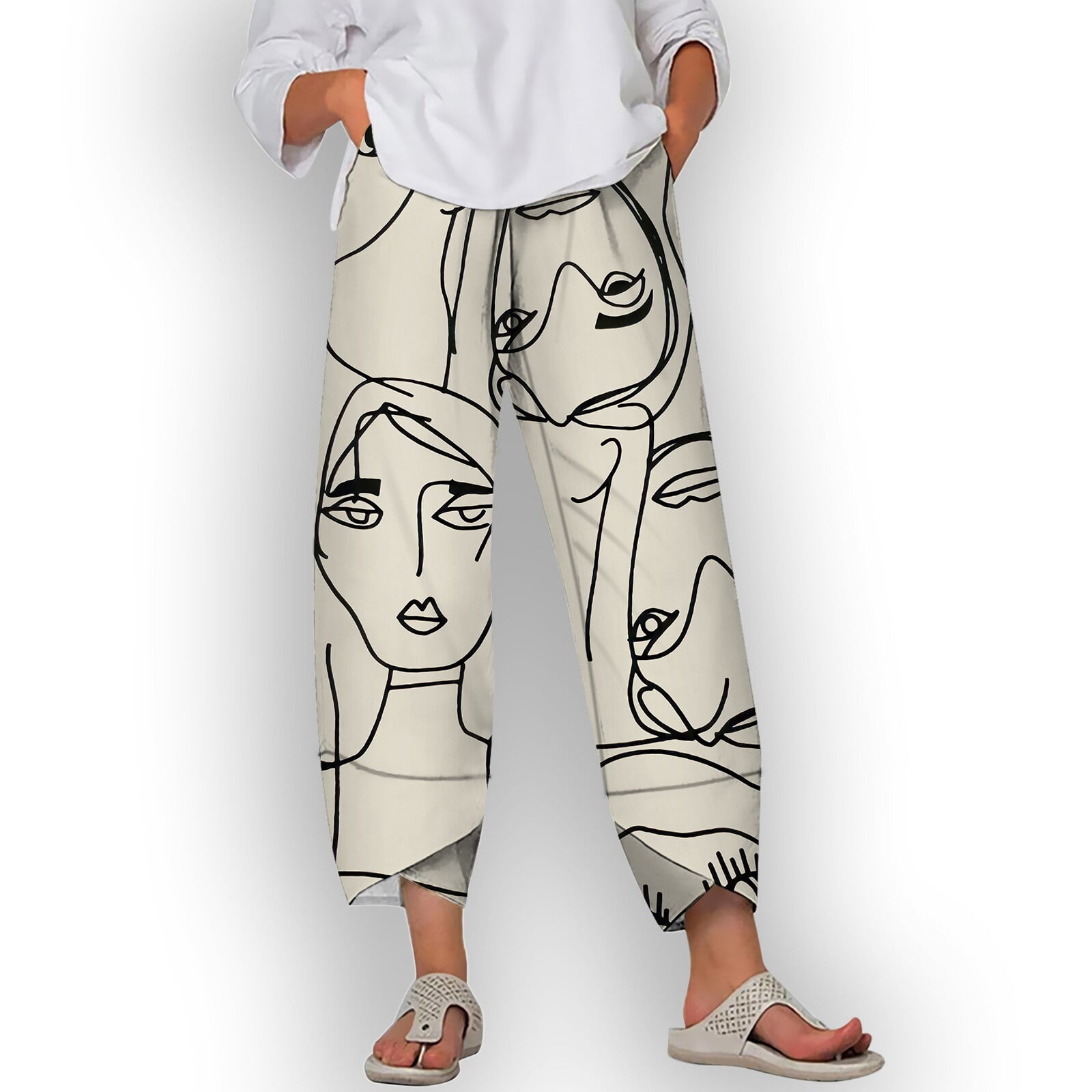 CLOOCL Wide-legged Pants Abstract Art Face Painting 3D Print Slacks Y2k ...