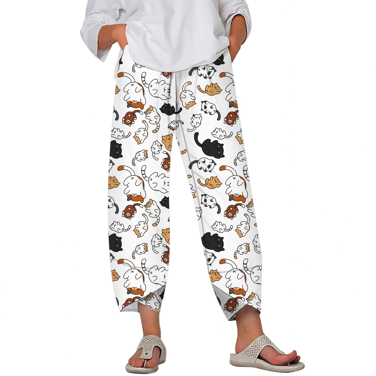 CLOOCL Women Plus Size Pants Animal Fat Cat Pattern 3D Printed Ankle ...