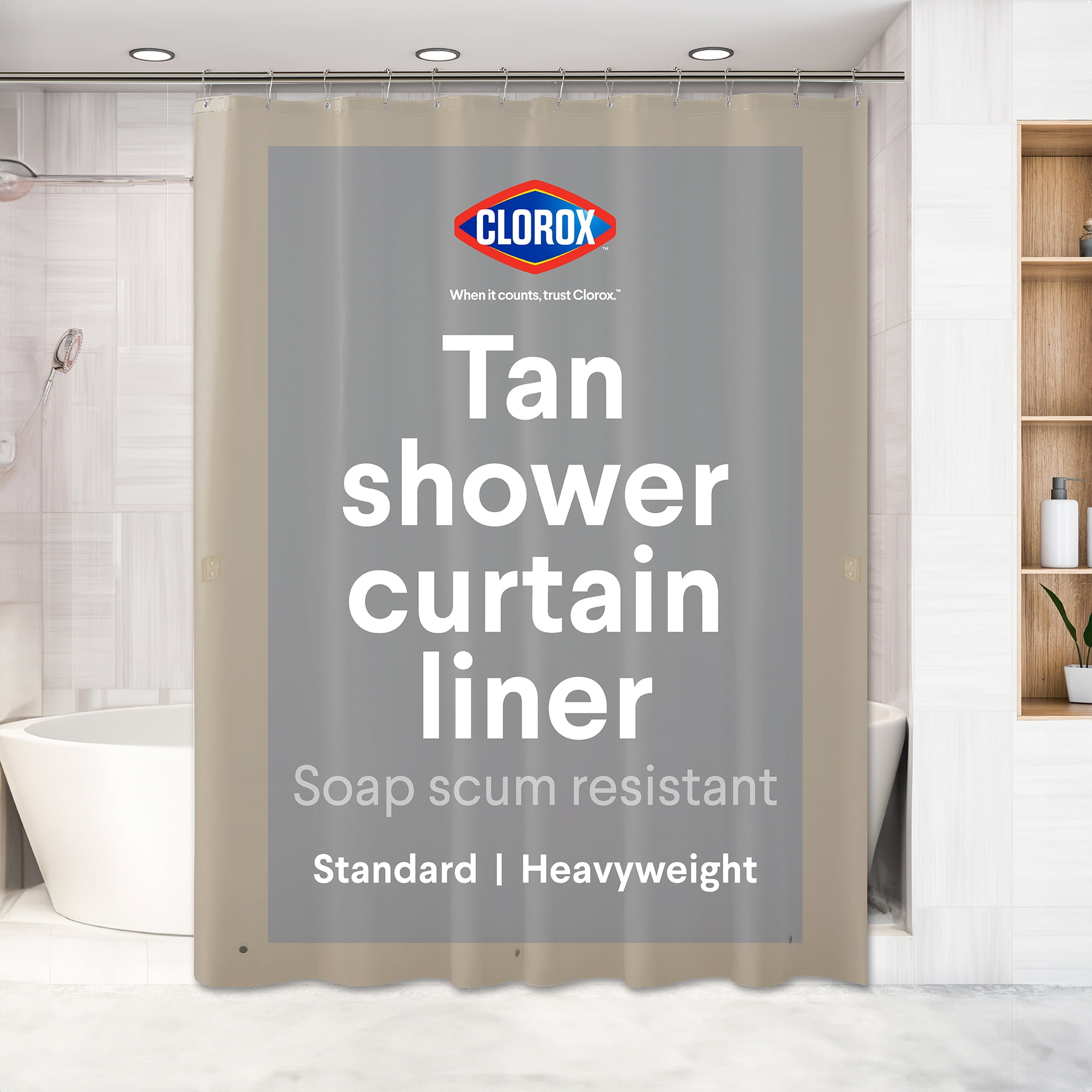 Clorox Shower Curtain Liner Heavyweight Waterproof PEVA w Metal ...