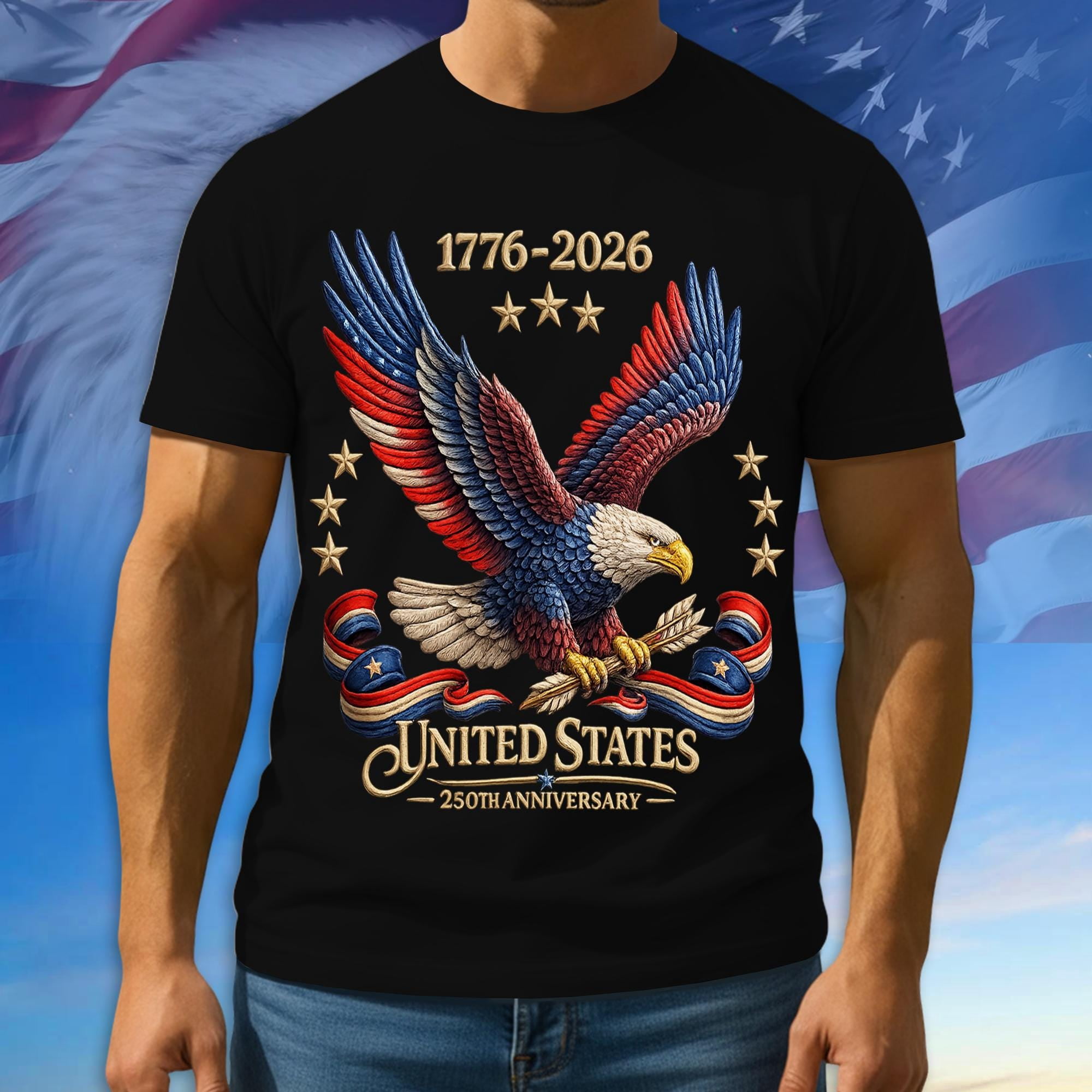 CLOTEX 250 Anniversary USA Shirt Mens, Bald Eagle American Flag Tee ...