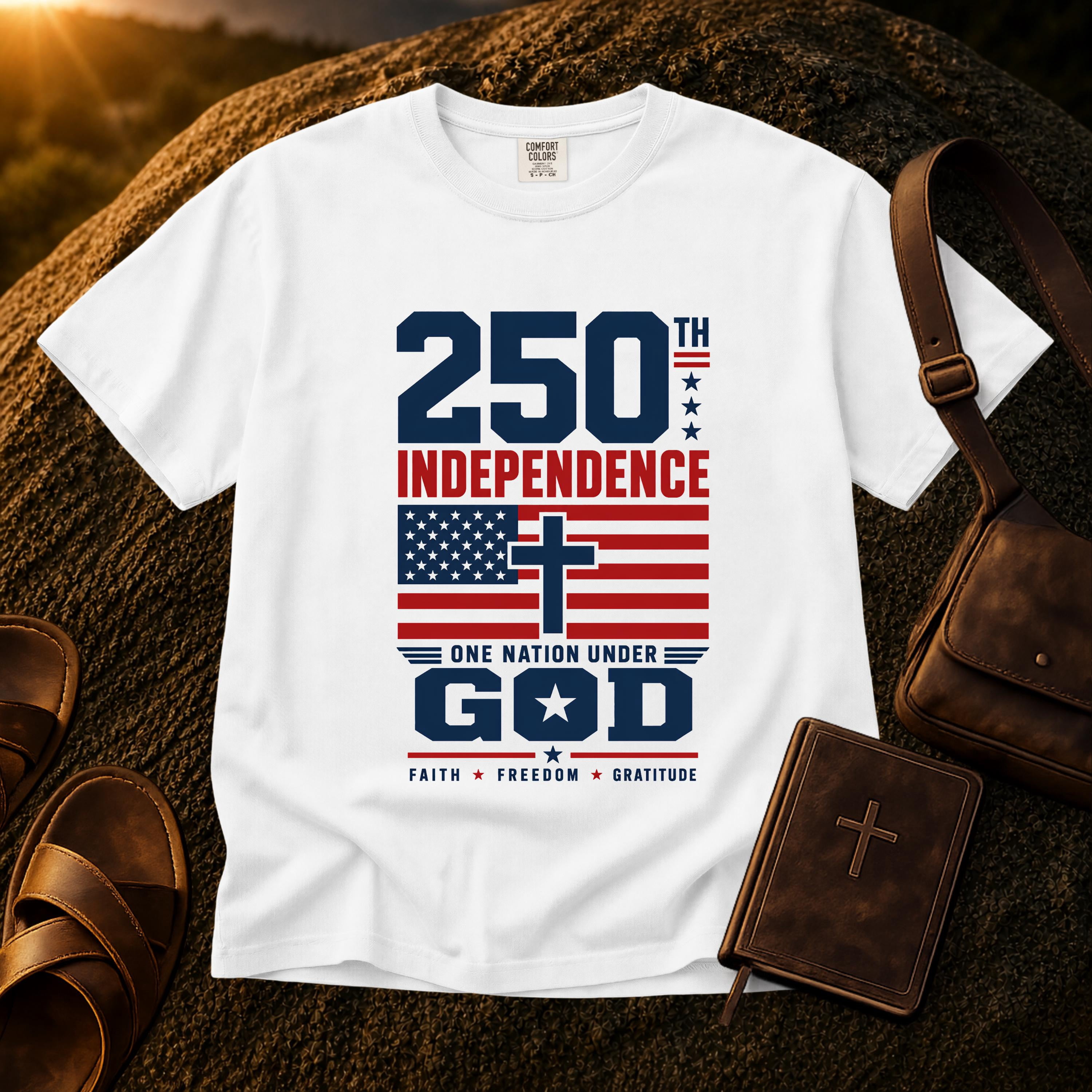 CLOTEX 250th Independence Christian Patriotic Shirt, One Nation Under ...