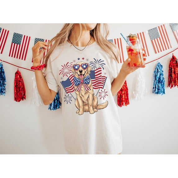 CLOTEX 4th of July Dogs Shirt Dog Mom Tee American Pup Lover Golden ...