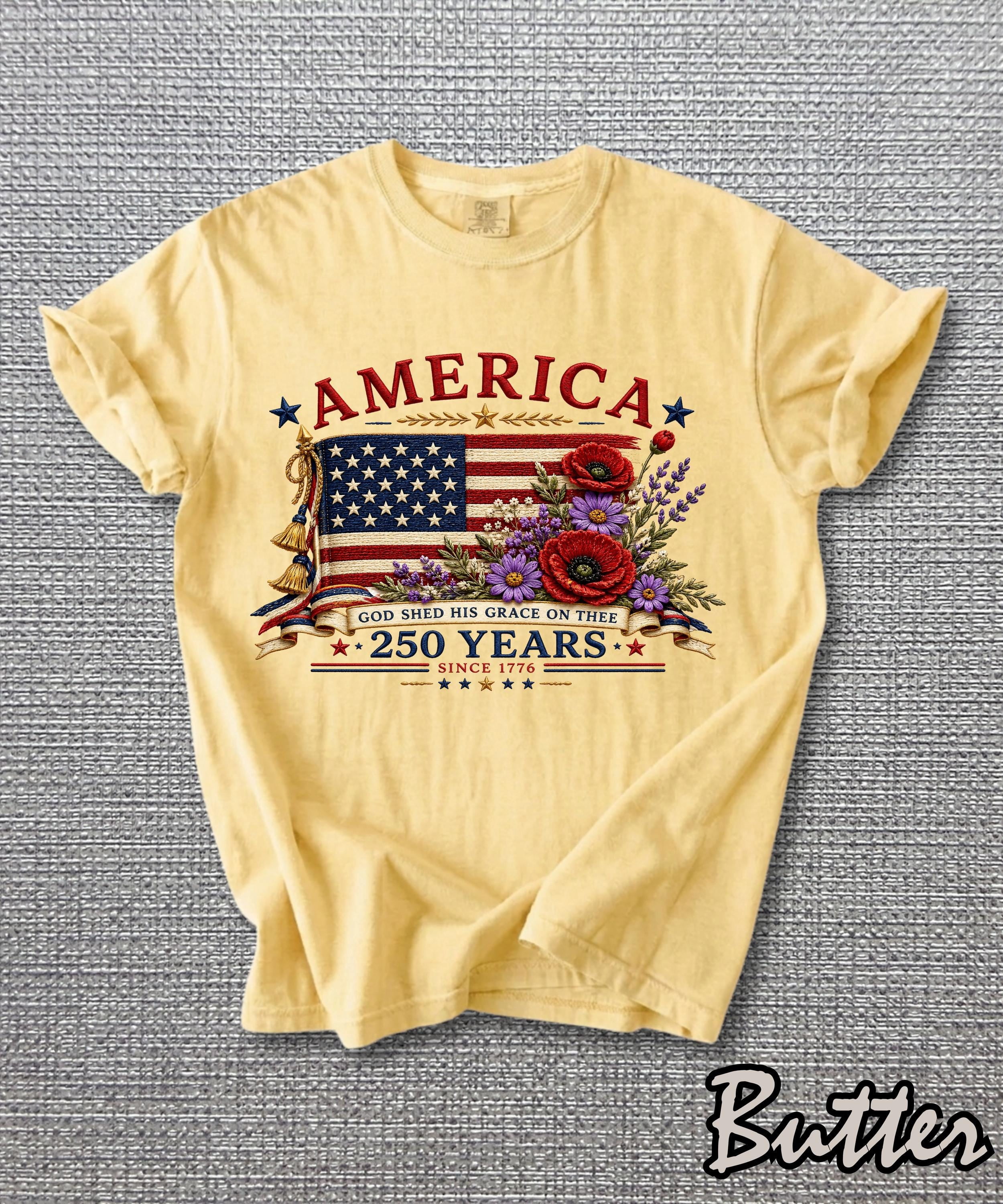 CLOTEX America 250 Years Flag Floral Graphic Shirt, 4th of July ...