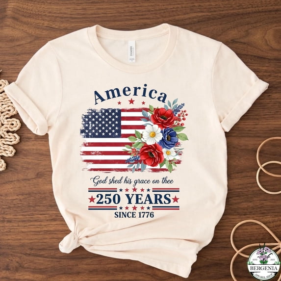 CLOTEX America 250 Years Flag Floral Graphic Shirt, 4th of July ...