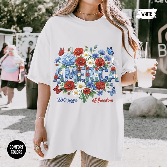 CLOTEX America Floral Shirt, Patriotic Flower Tee, USA Wildflower T ...