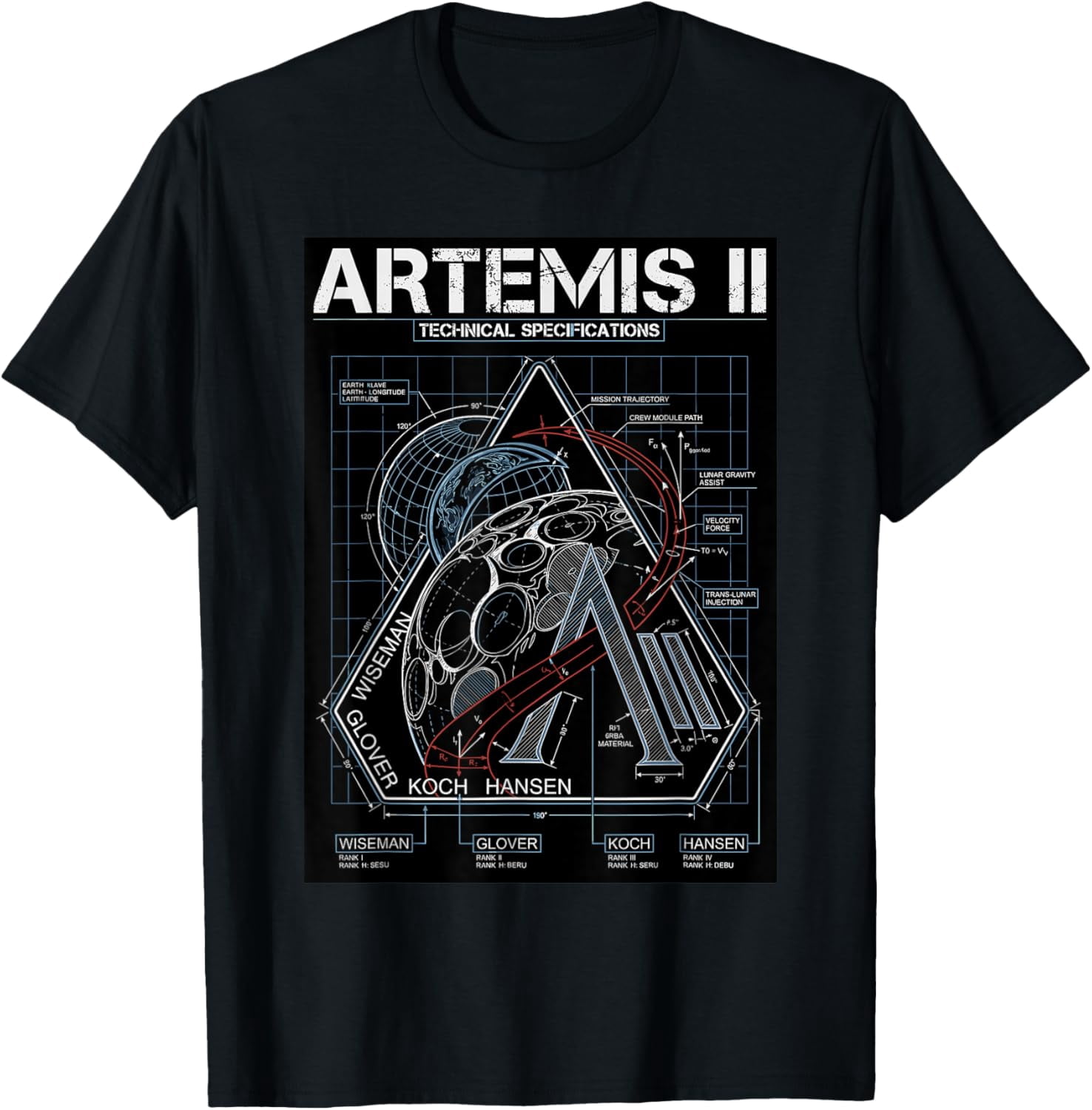 CLOTEX Artemis II Moon Mission Blueprint T-Shirt with Technical ...