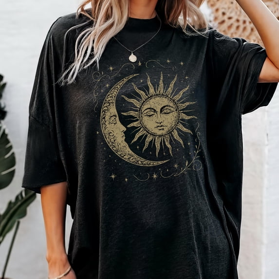 CLOTEX Boho Celestial Moon and Radiant Sun Spiritual Pattern T-Shirt ...