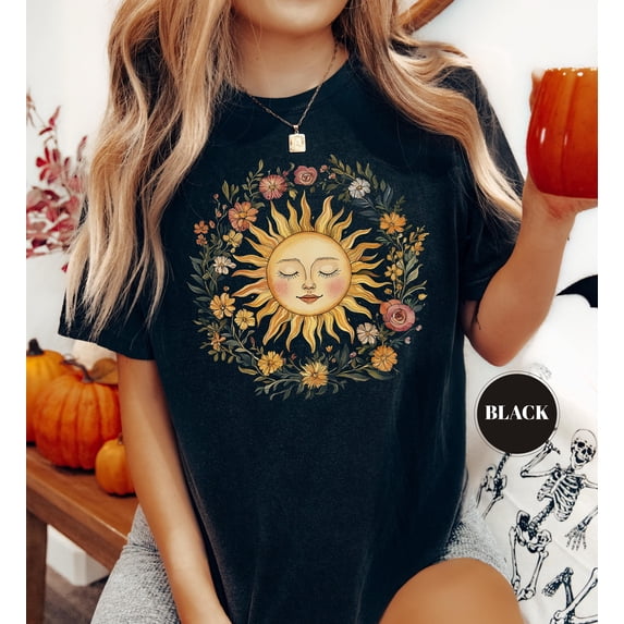 CLOTEX Boho Spiritual Sun T-Shirt, Cute Bohemian Tee, Celestial Hippie ...