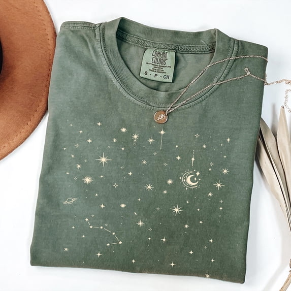CLOTEX Celestial Stars Shirt, Minimal Moon Constellation Graphic Tee ...