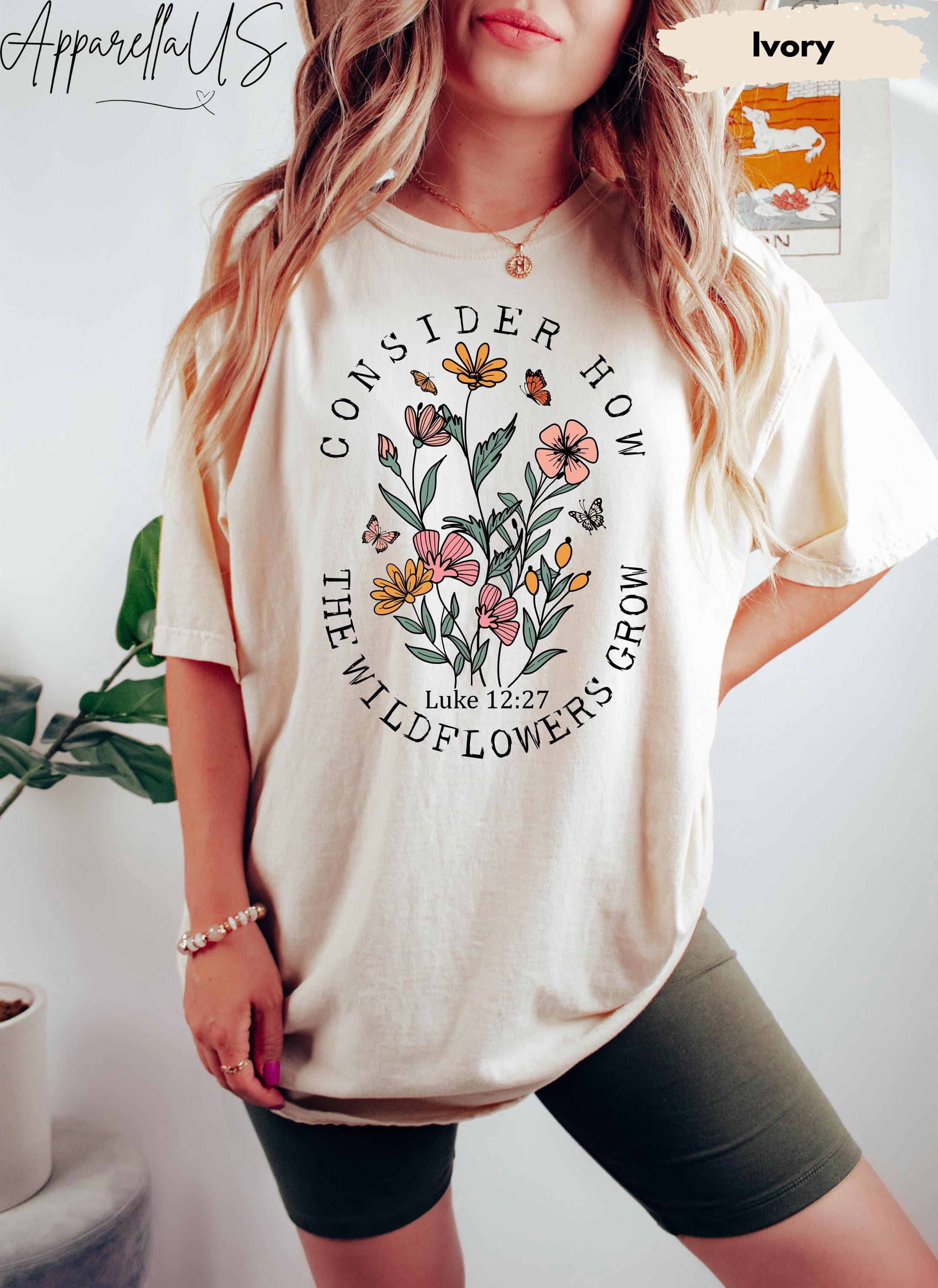 CLOTEX Christian Floral Shirt, Consider How The Wildflowers Grow, Bible ...