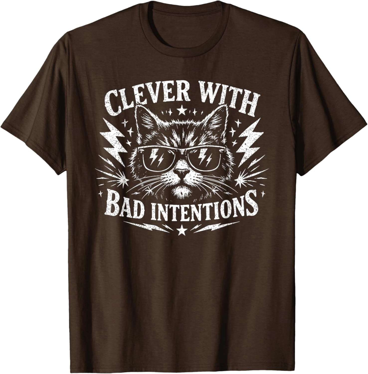 CLOTEX Clever with Bad Intentions Funny Cat T-Shirt, Dark Heather XL ...