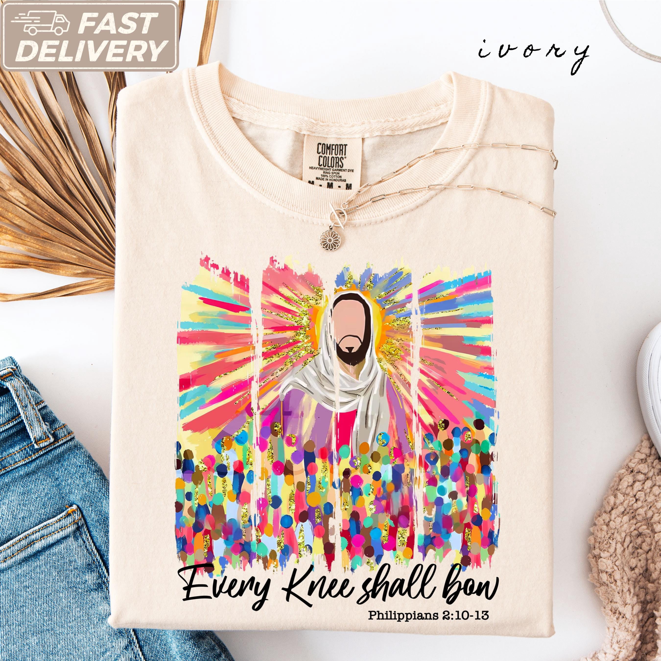CLOTEX Comfort Color Shirts, Every Knee Shall Bow Gift for Her, Retro ...
