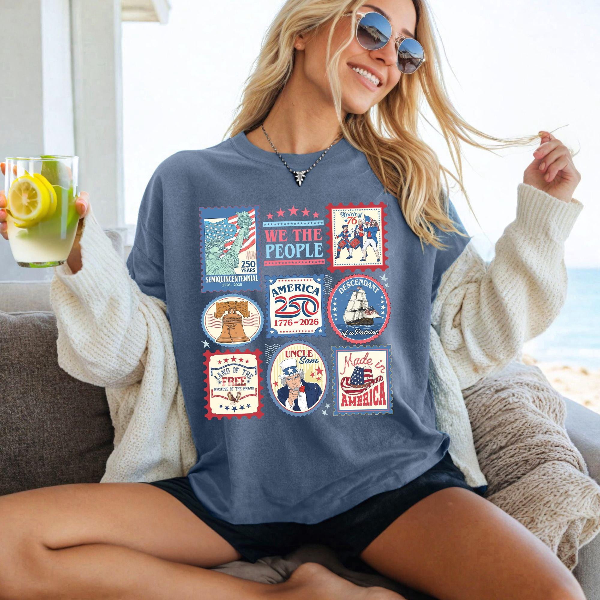 CLOTEX Comfort Colors 250th Usa Anniversary Stamps Shirt , America 1776 ...
