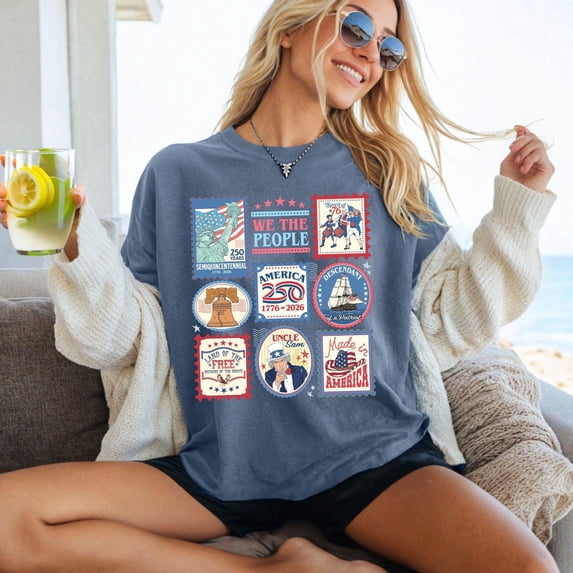 CLOTEX Comfort Colors 250th Usa Anniversary Stamps Shirt , America 1776 ...