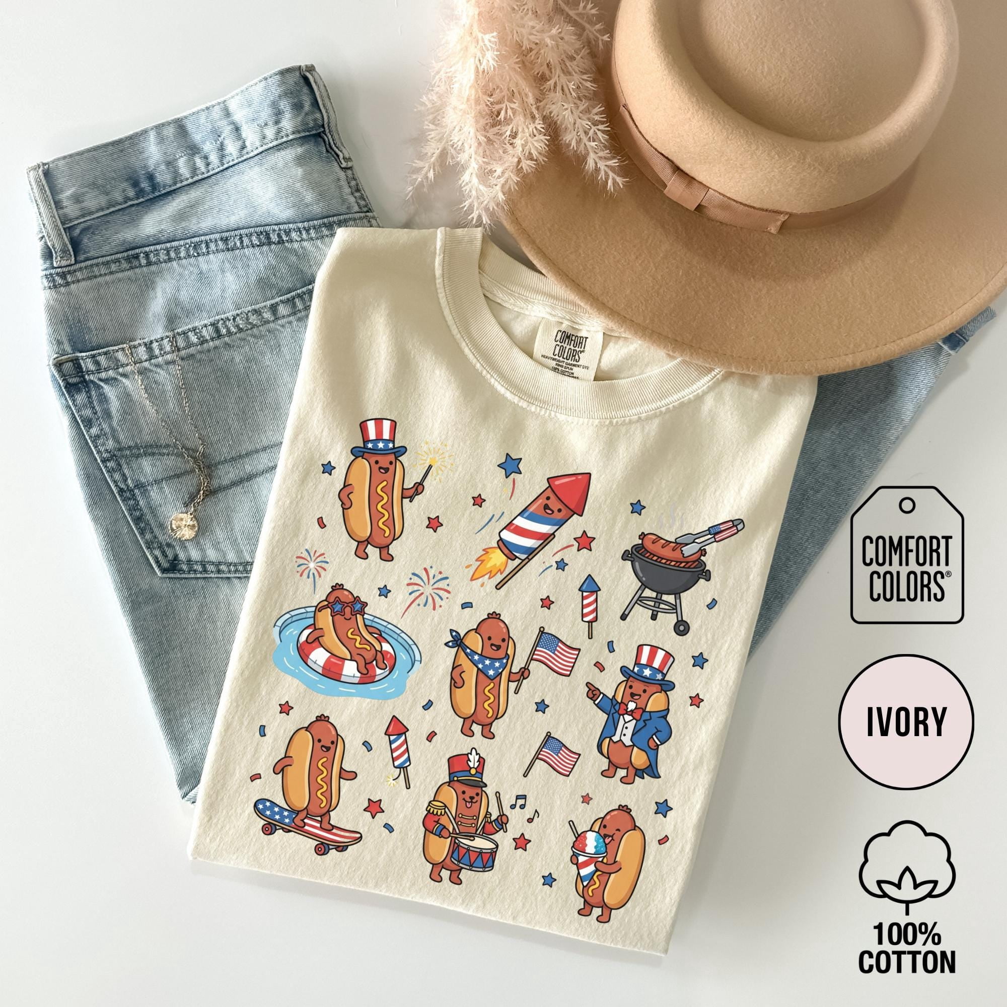 CLOTEX Comfort Colors 4th of July Hot Dog Shirt Patriotic BBQ Graphic ...