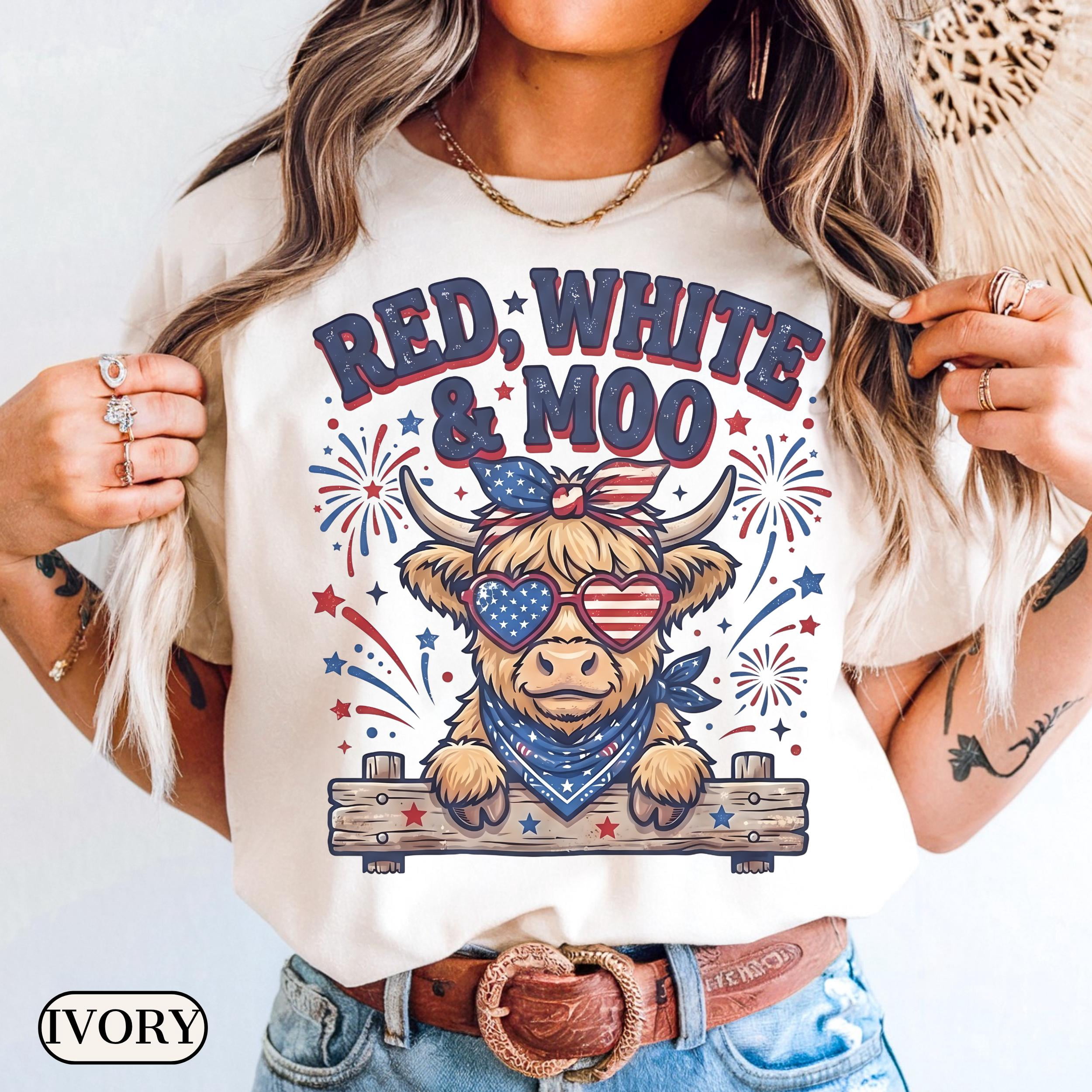 CLOTEX Comfort Colors®4th of July Western TShirt,Red White and Moo ...