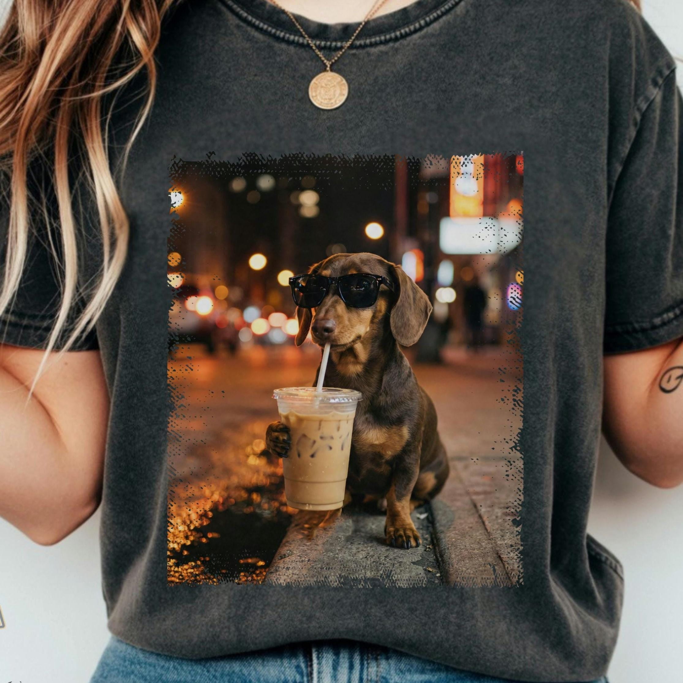 CLOTEX Comfort Colors® Dachshund Drinking Iced Coffee Shirt, Funny Meme ...