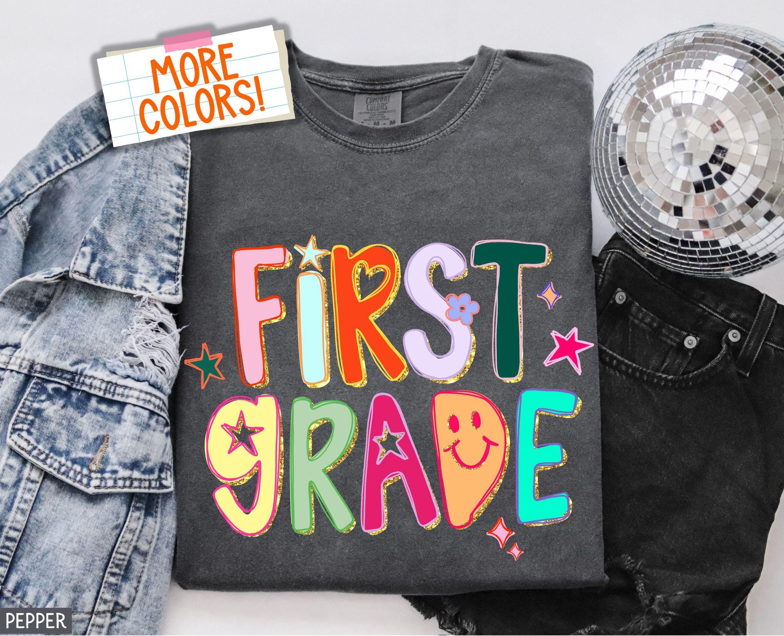 CLOTEX Comfort Colors® First Grade Teacher Shirt Preppy Hand Drawn ...