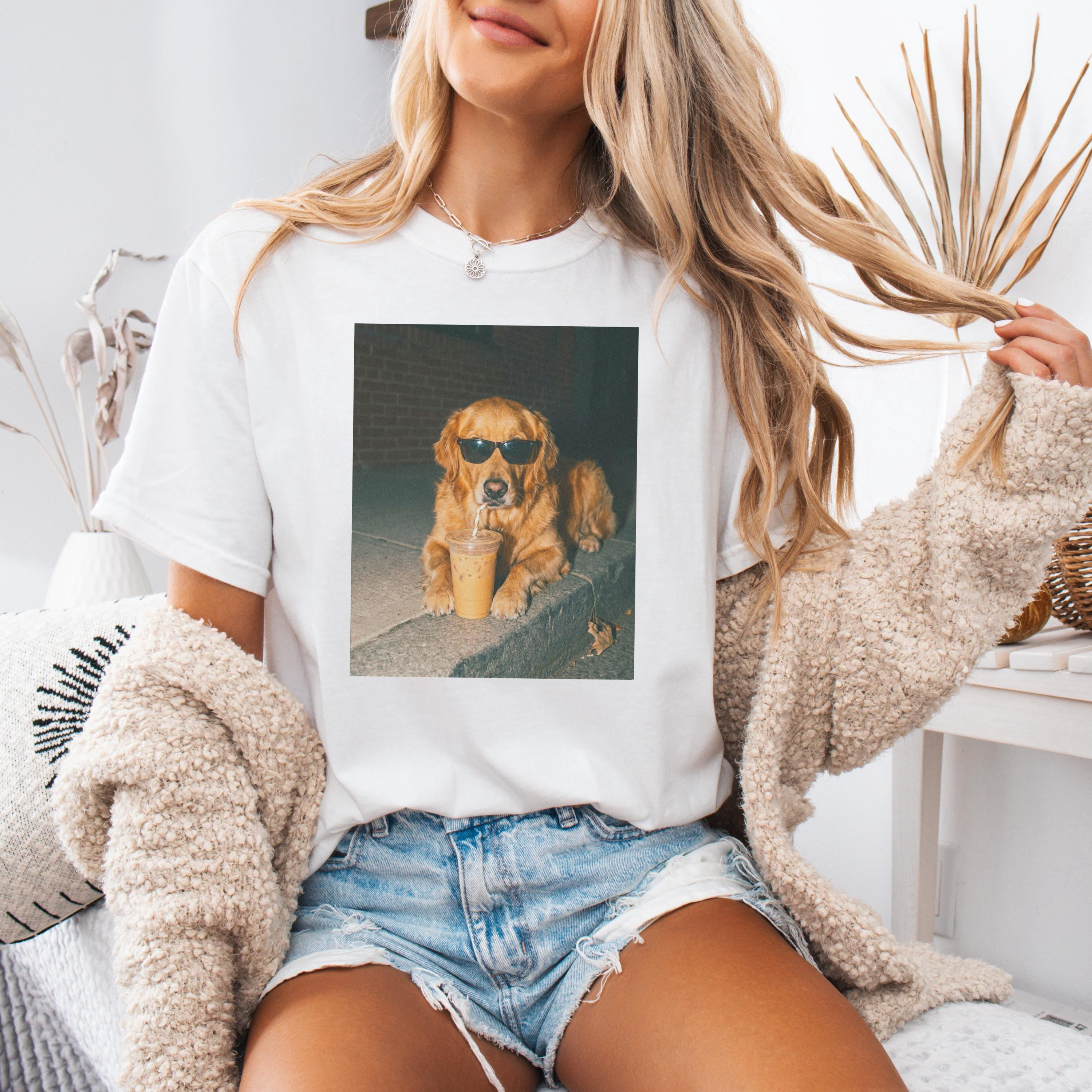 CLOTEX Comfort Colors® Golden Retriever Drinking Iced Coffee Shirt, Dog ...