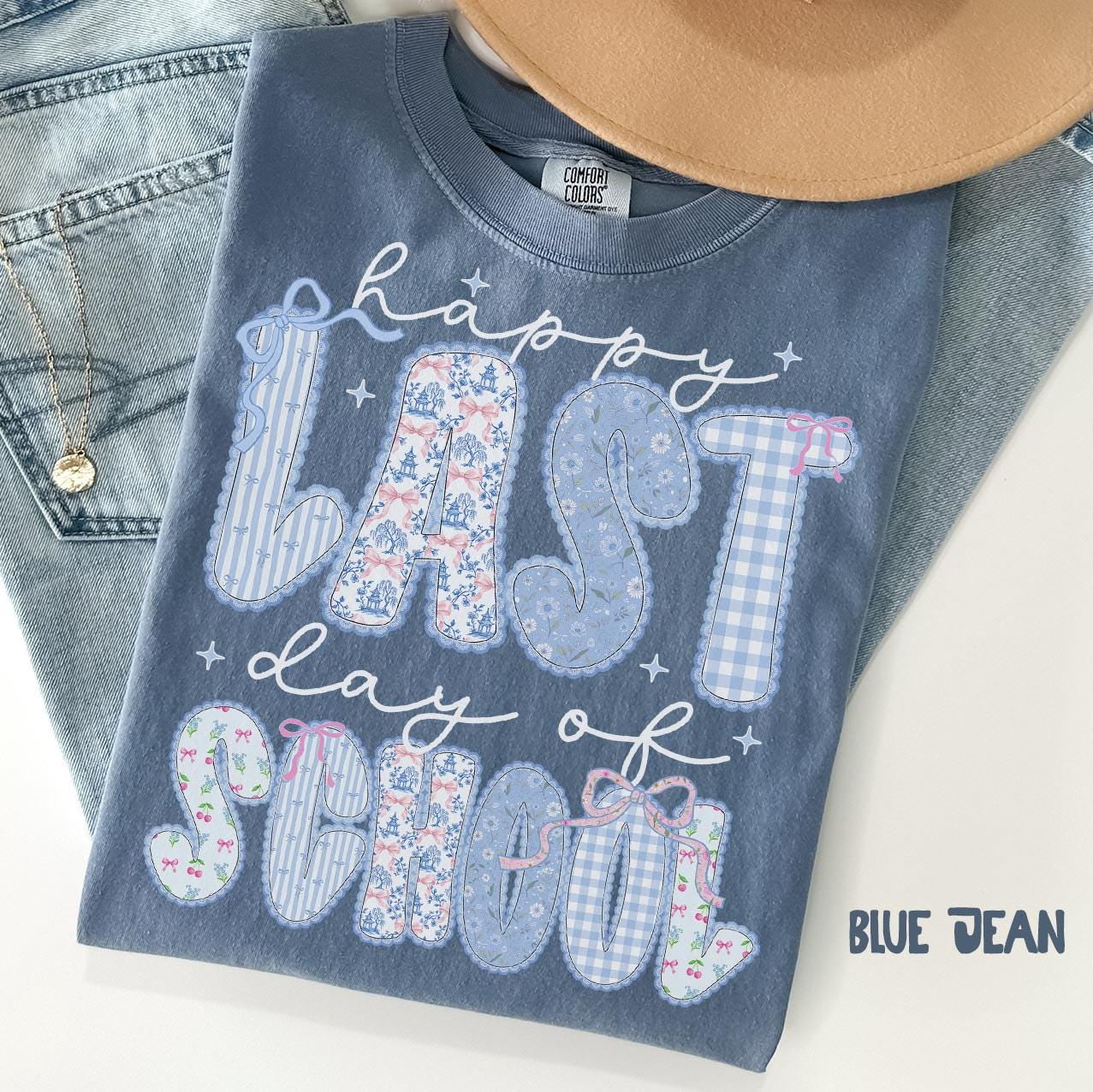 CLOTEX Comfort Colors Happy Last Day of School Shirt, Lace Blue Floral ...