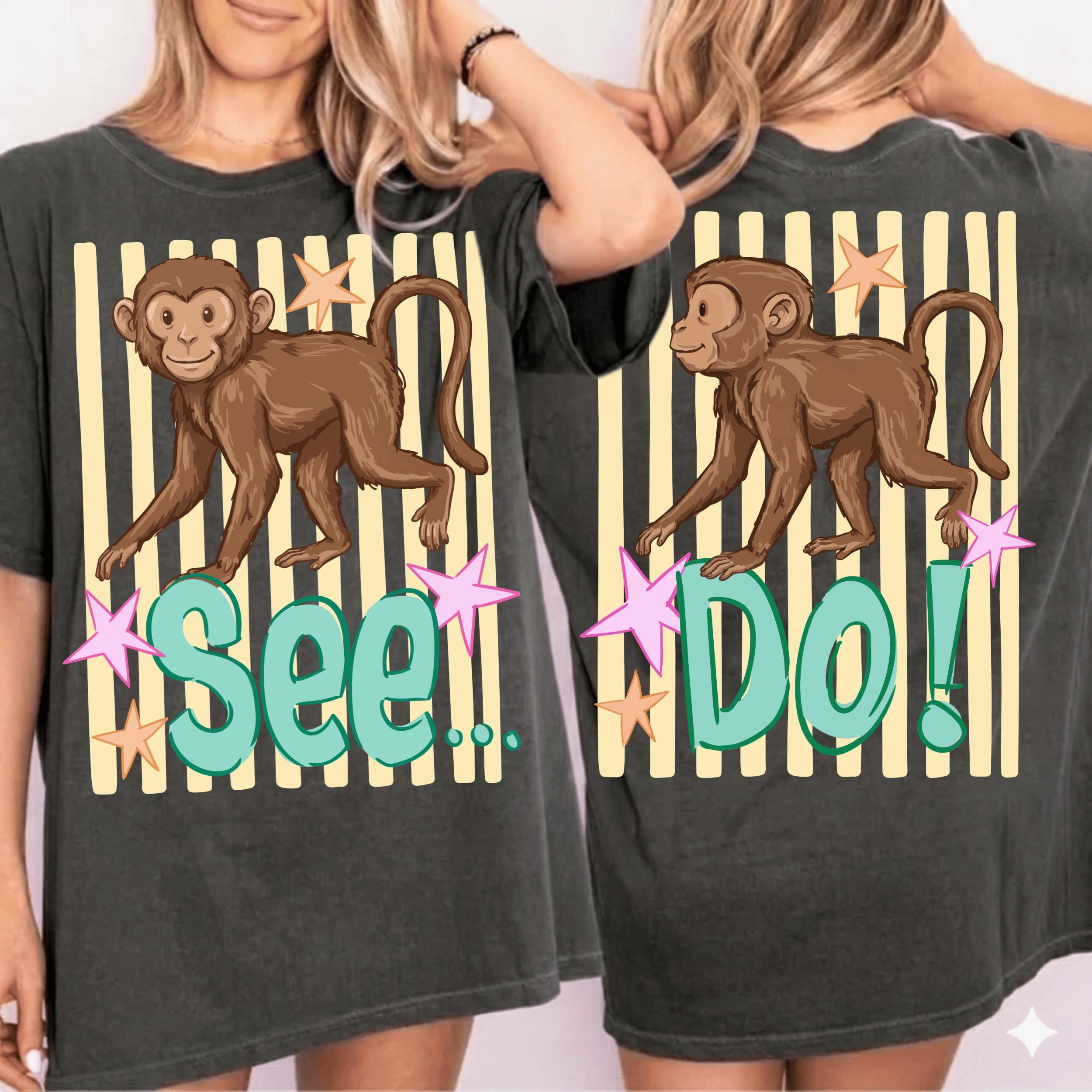CLOTEX Comfort Colors Monkey See Monkey Do Shirt, Preppy Striped Monkey ...