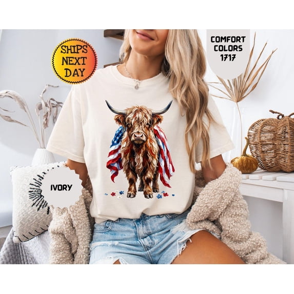 CLOTEX Comfort Colors Patriotic Cow Shirt, 4th of July Shirts, USA Flag ...