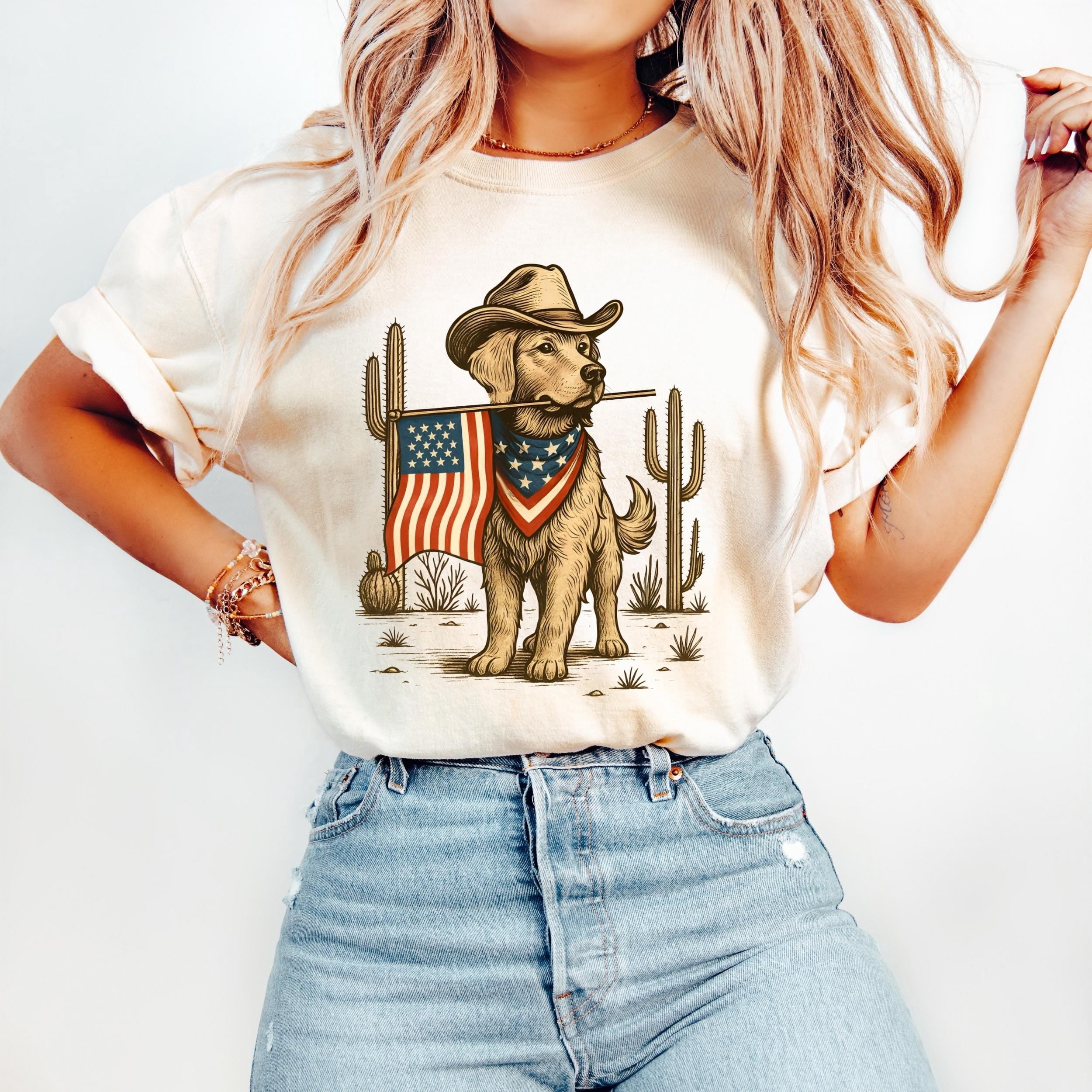 CLOTEX Comfort Colors® Patriotic Dog Shirt - Retro Golden Retriever Tee ...