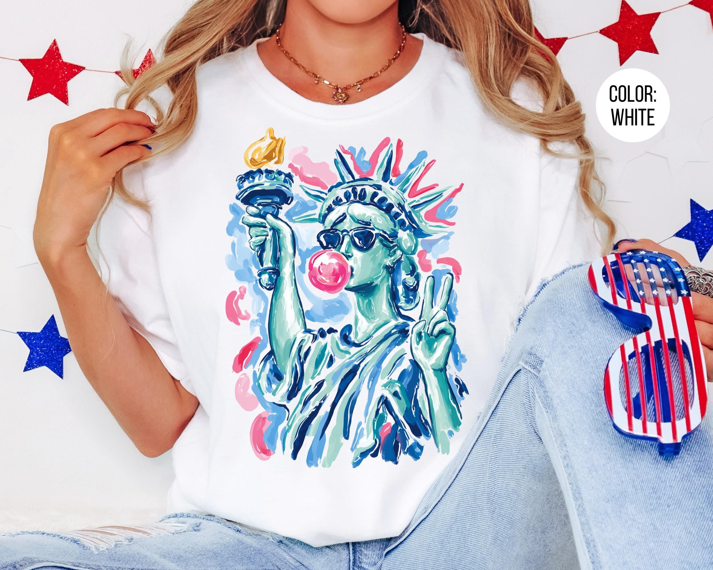 CLOTEX Comfort Colors Preppy Statue of Liberty Blowing Bubble Gum Shirt ...