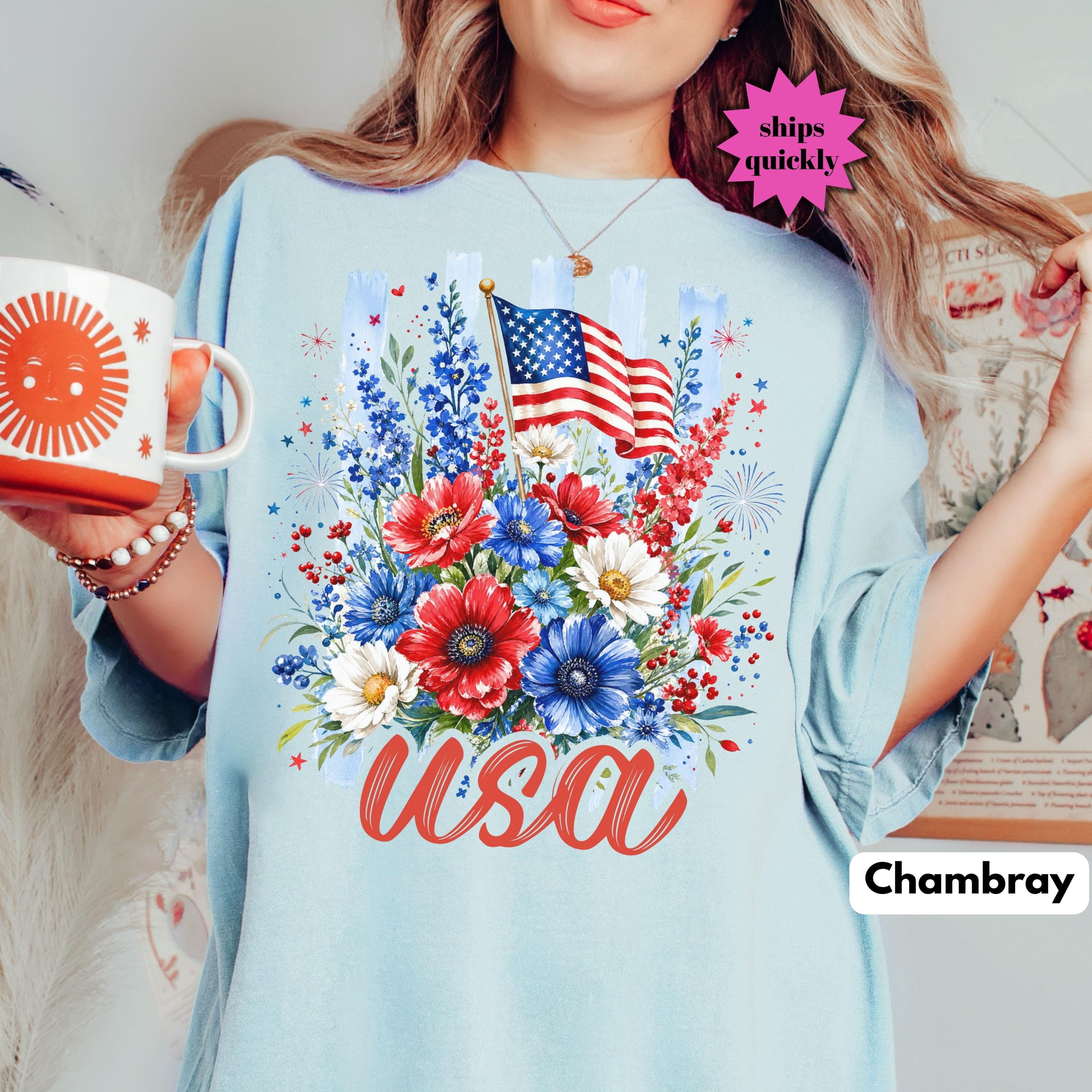 CLOTEX Comfort Colors® Striped Wildflower 4th Of July Shirt USA ...