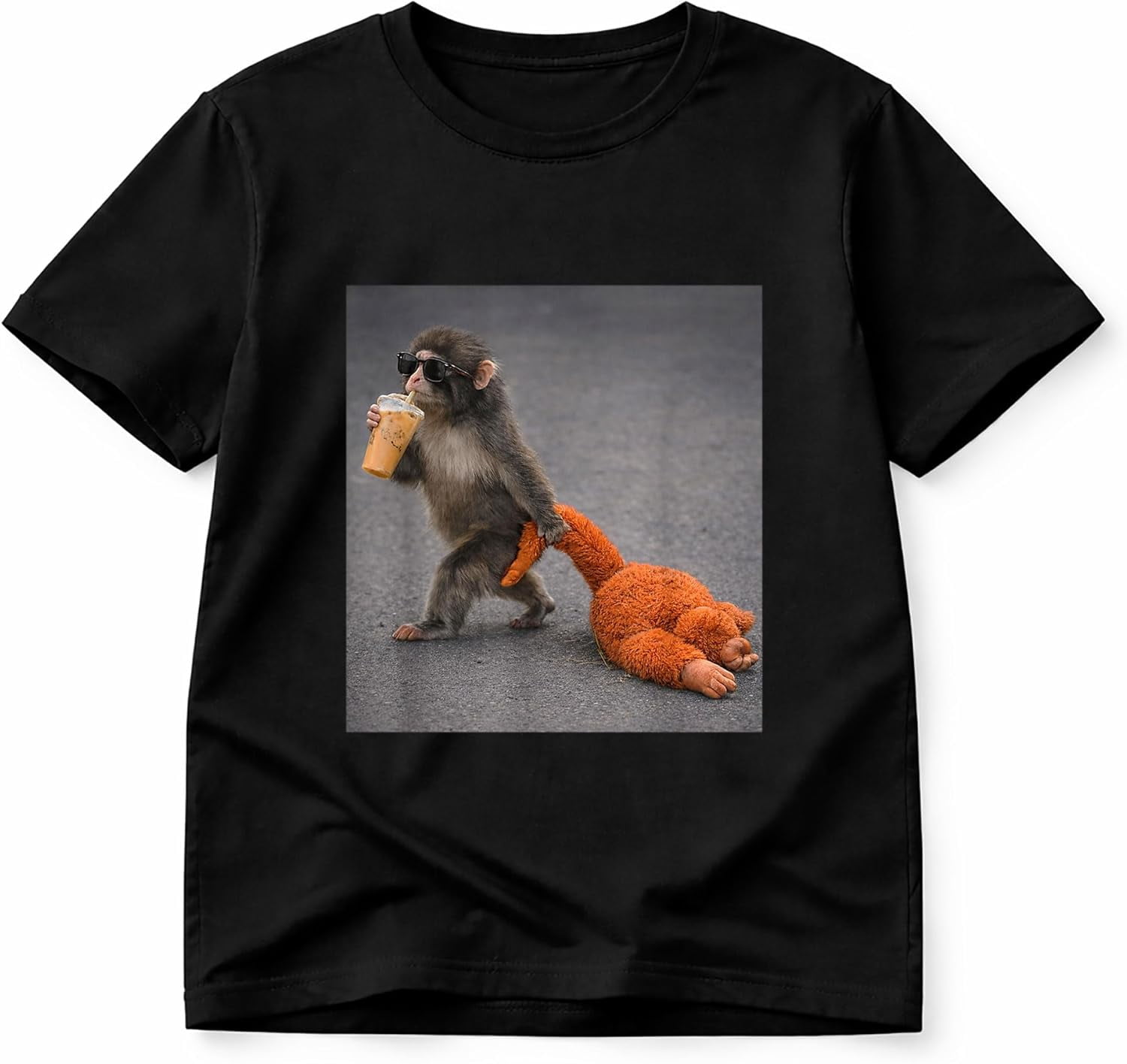 CLOTEX Cool Monkey Coffee Graphic Tee - Funny Animal Humor T-Shirt with ...
