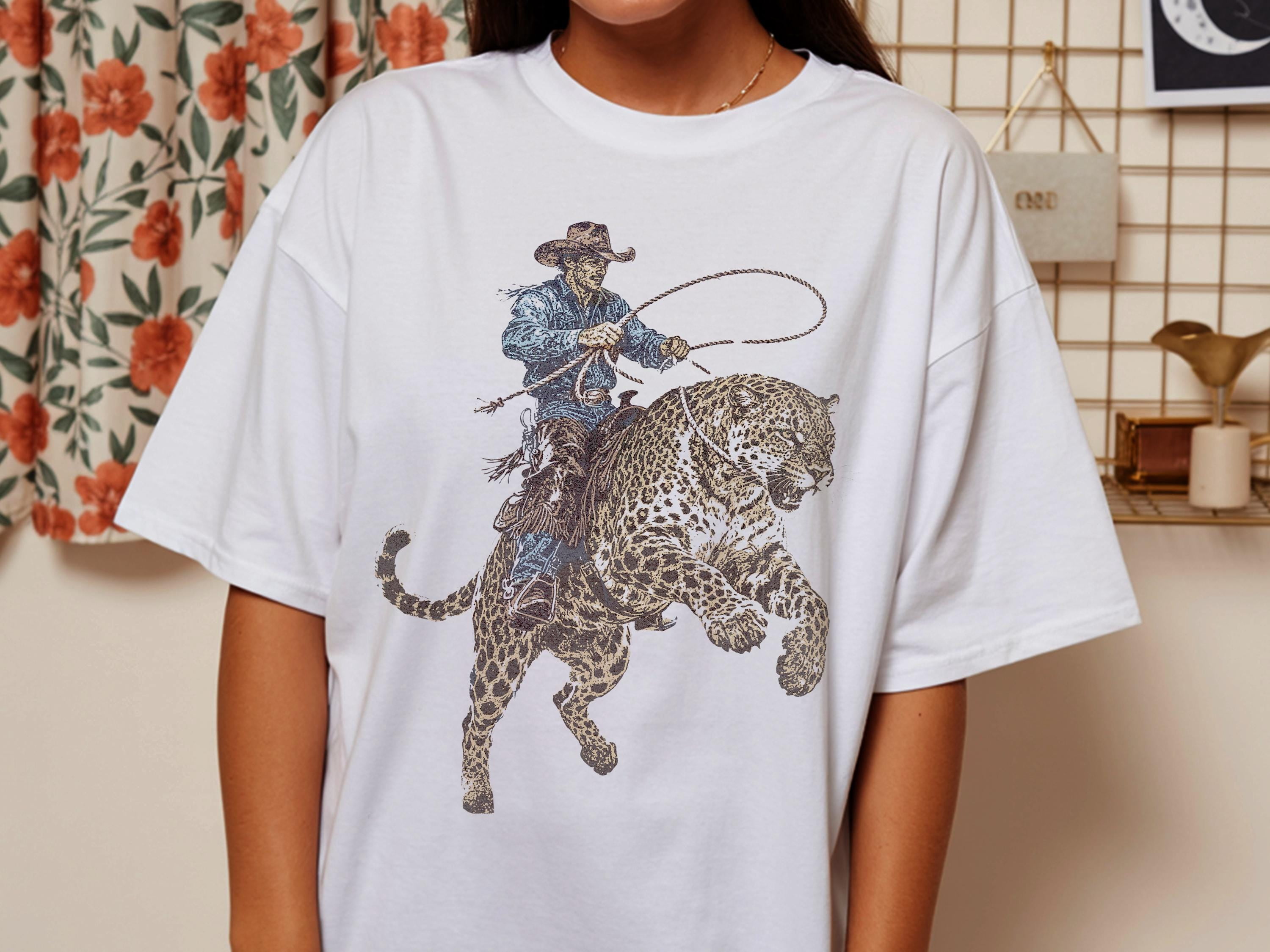 CLOTEX Cowboy Leopard T-Shirt, Vintage Wild West Rodeo Graphic TShirt ...