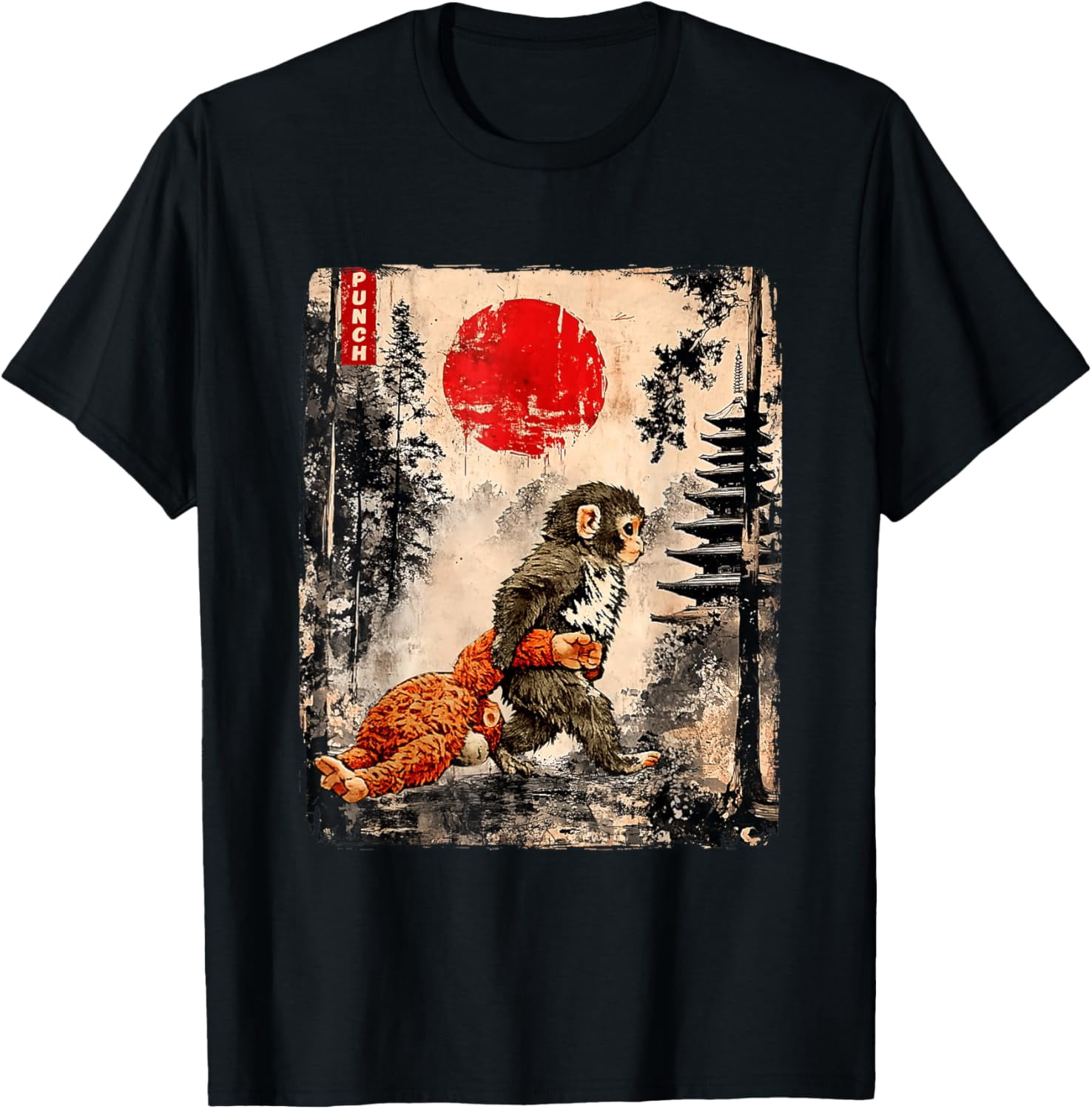 CLOTEX Cute Kawaii Baby Monkey Graphic T-Shirt with Japanese Ukiyo-e ...