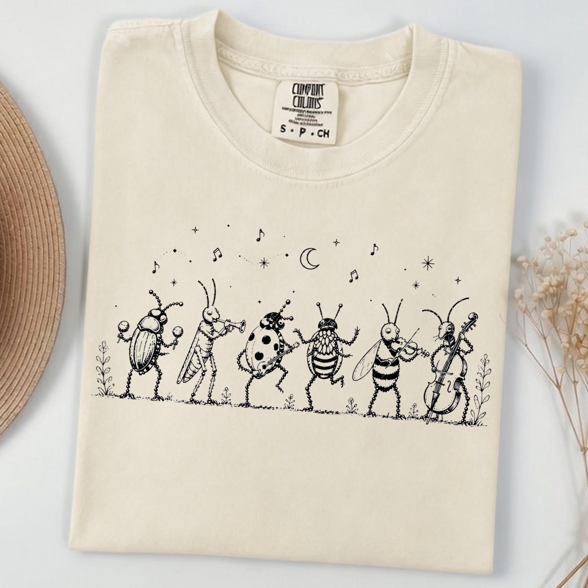 CLOTEX Dancing Lady Bugs Shirt, Garden Bugs Playing Music Shirt, Nature ...